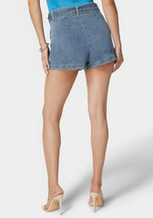 Belted Patch Pocket Mini Denim Skort | bebe