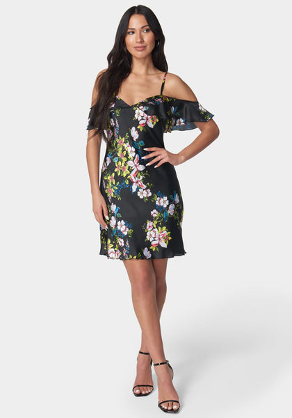 Printed Bubble Satin Mini Dress | bebe