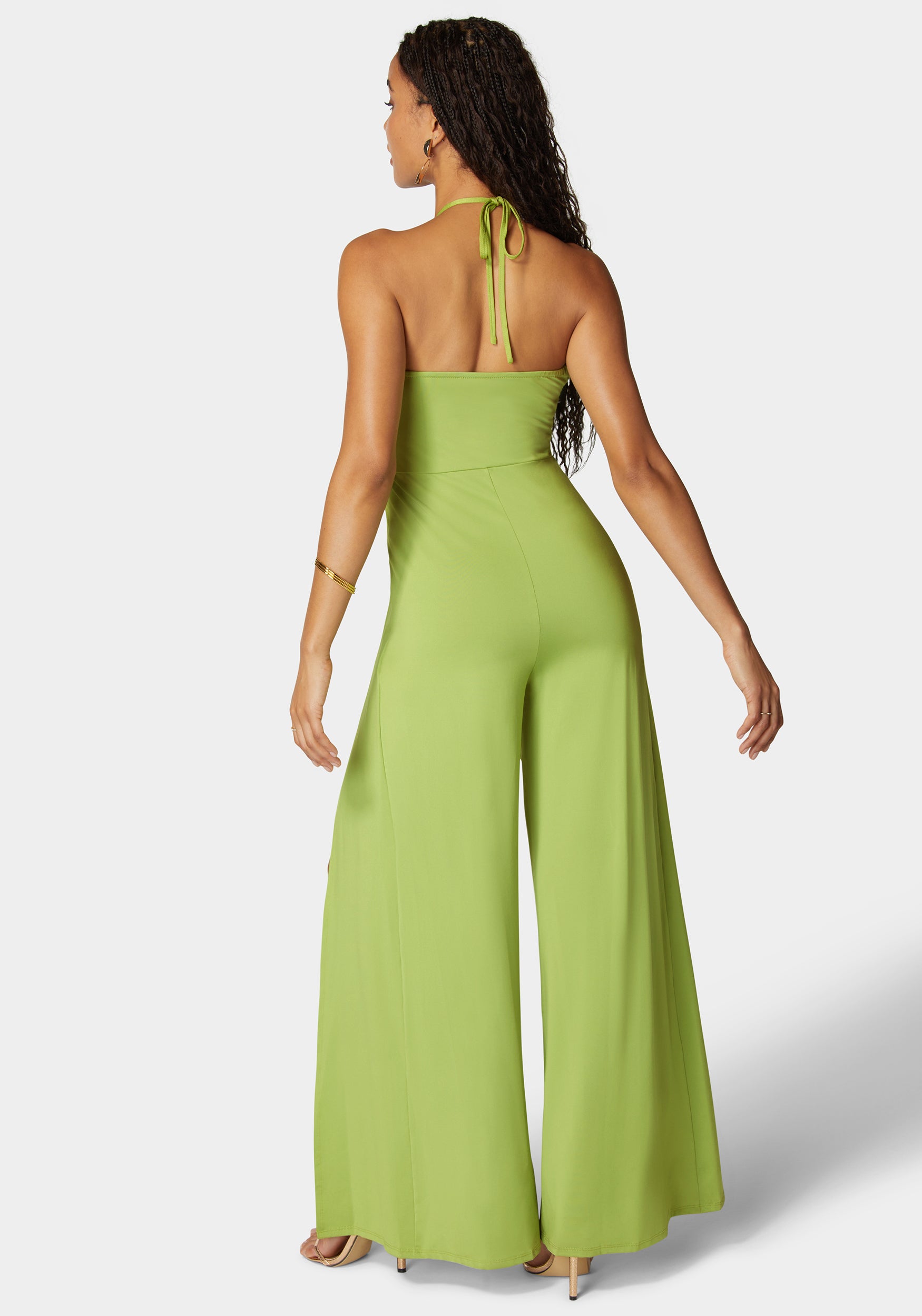 Strappy Slit Leg Jumpsuit | bebe