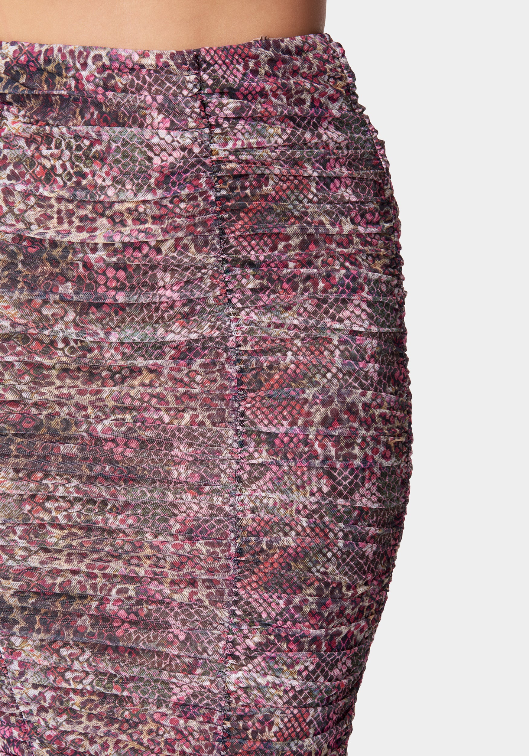 Ruched Mesh Midi Skirt | bebe