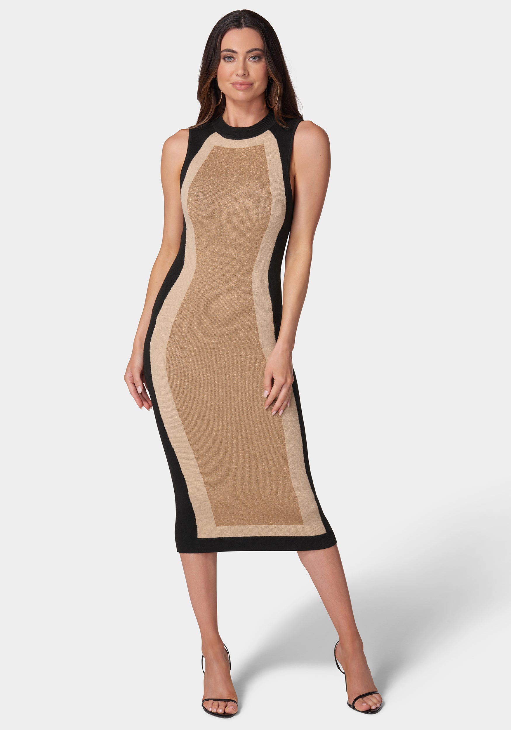 Metallic Colorblock Sweater Midi Dress | bebe