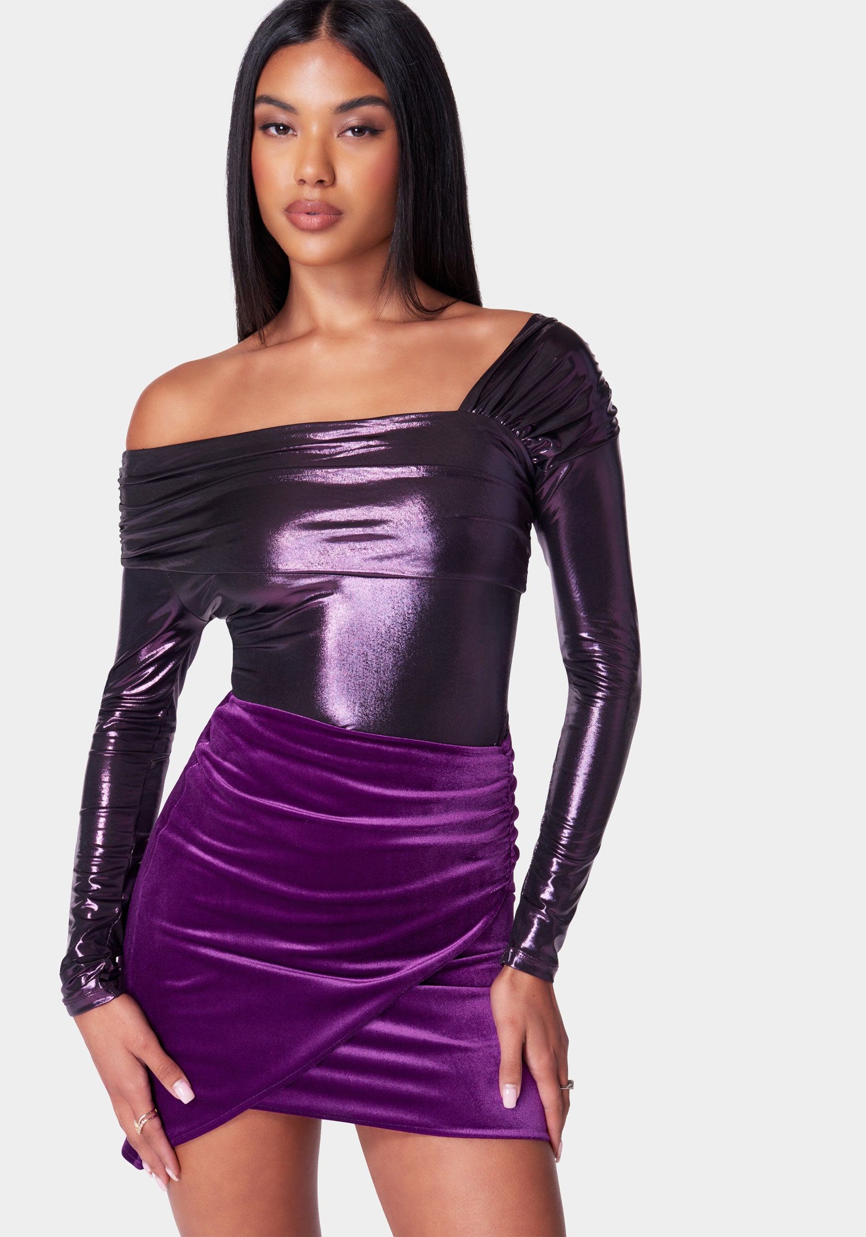 Asymmetric Draped Knit Top Imperial Purple - bebe