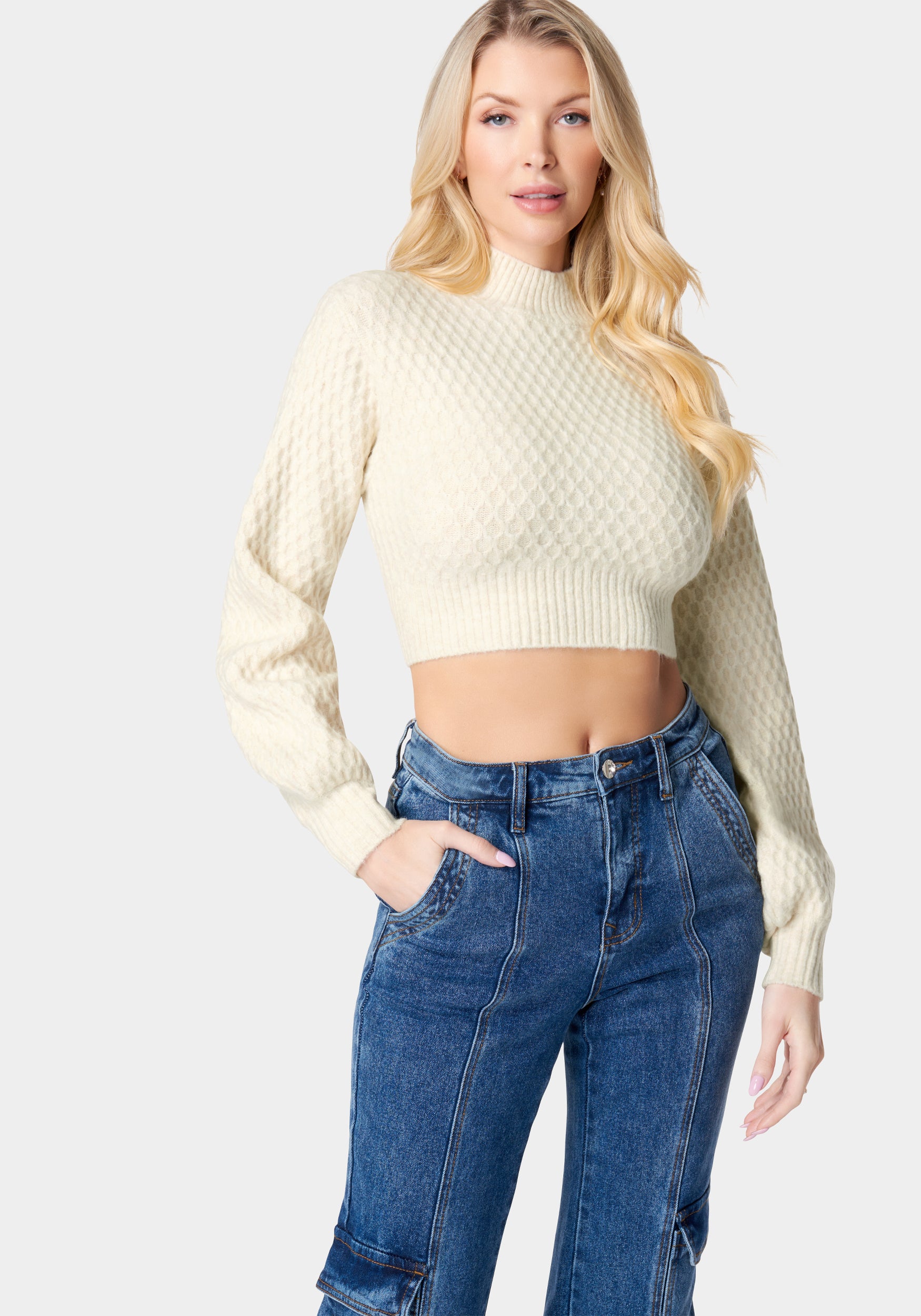 Open Back Mock Neck Sweater | bebe