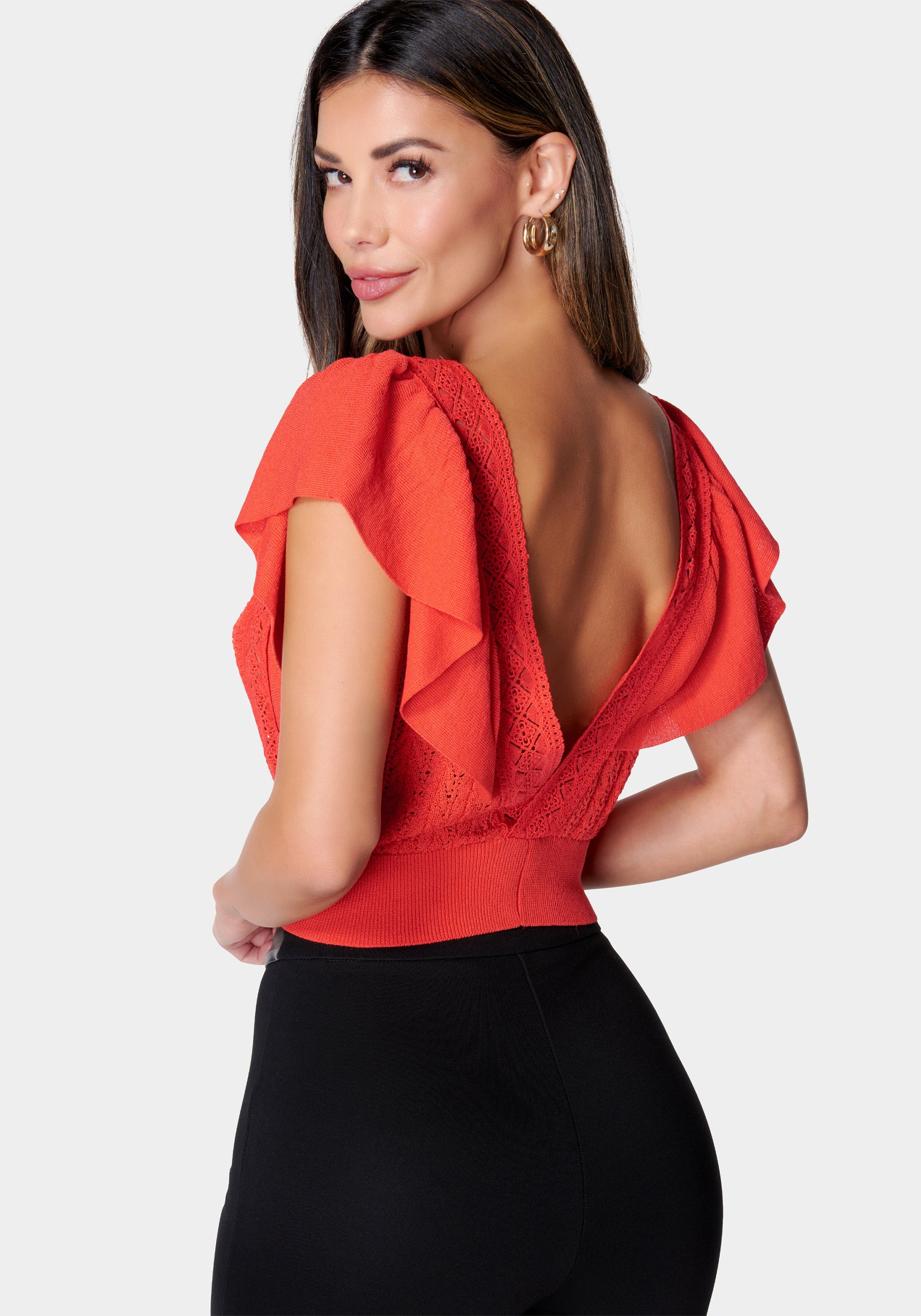 Pointelle Lace Trim Sweater | bebe