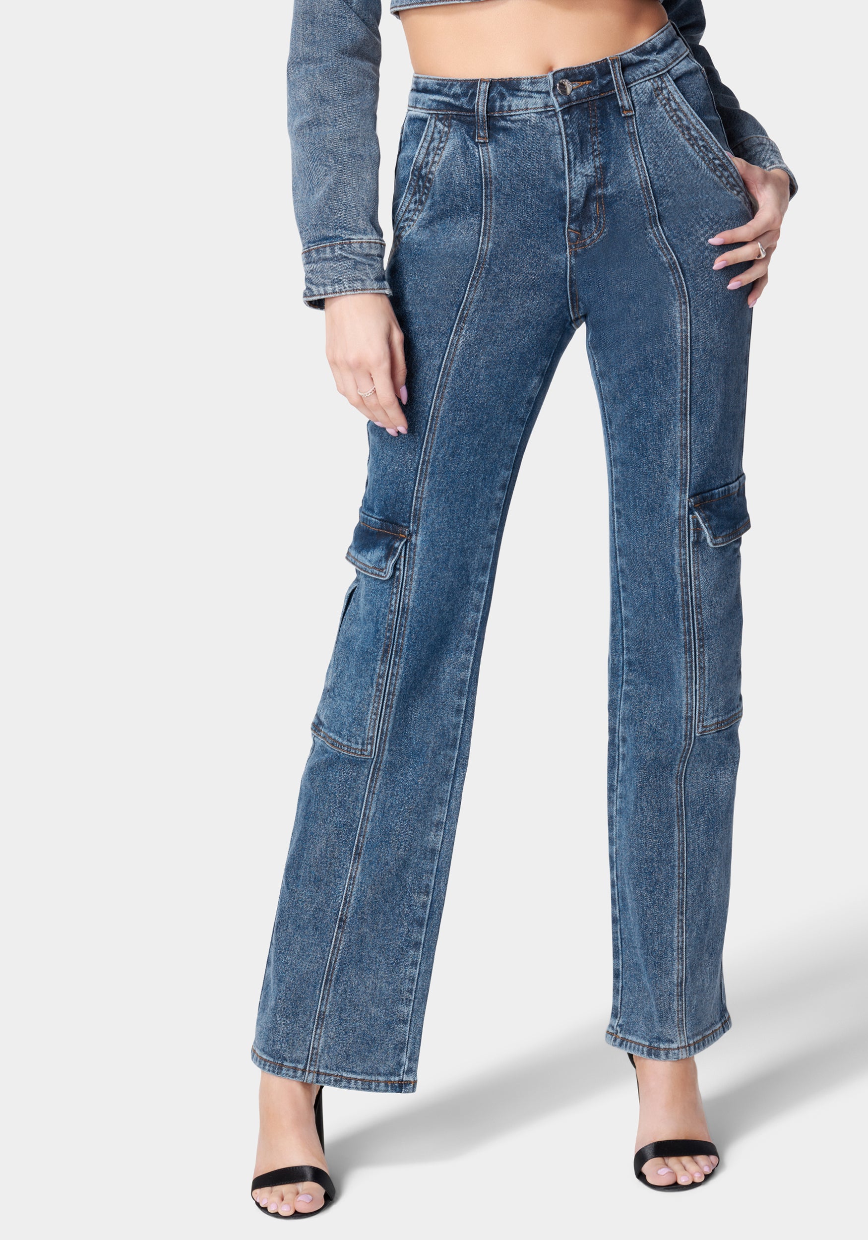 Natural Waist Wide Leg Cargo Denim Jeans – bebe