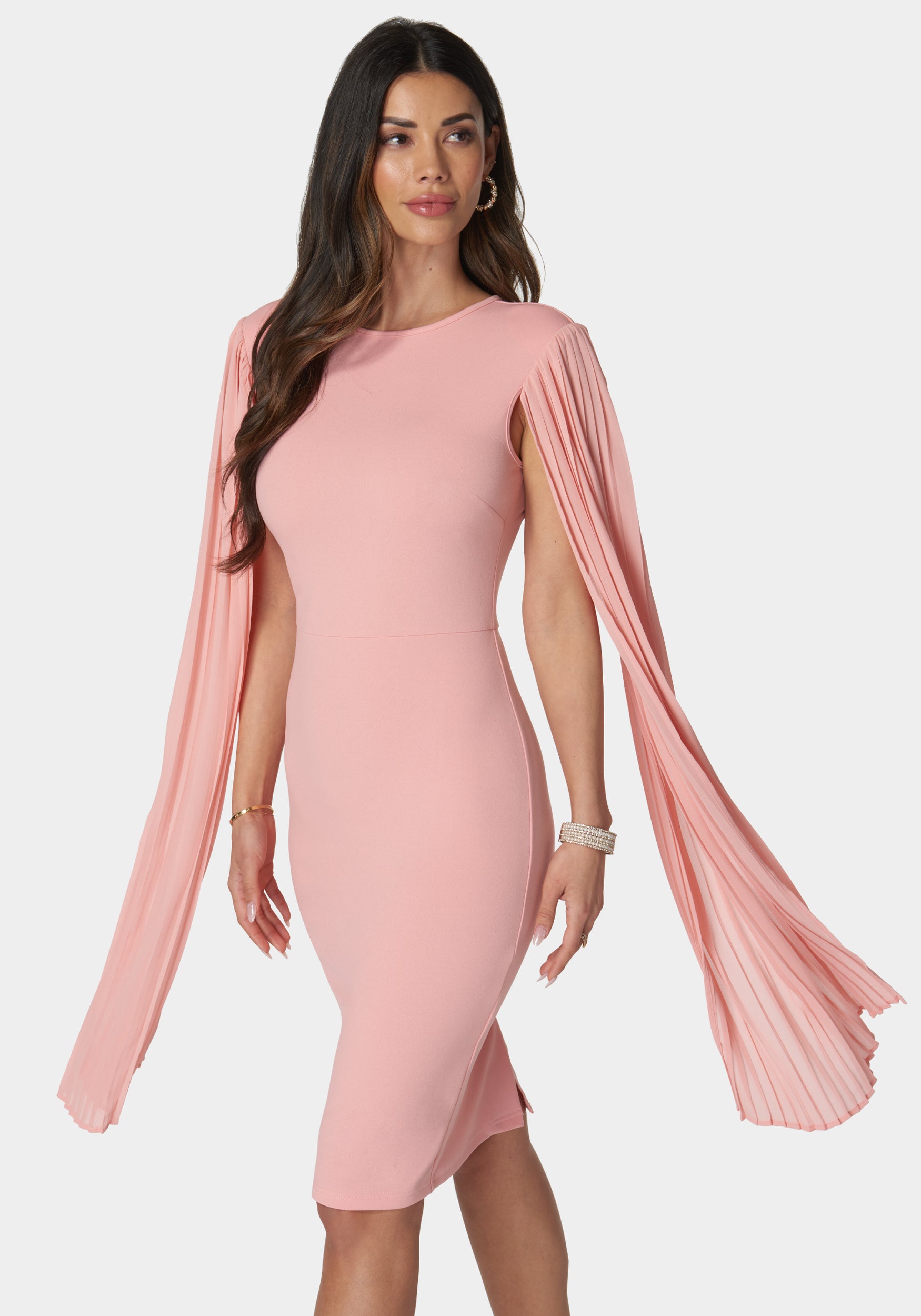 Cape Sleeve Midi Dress | bebe
