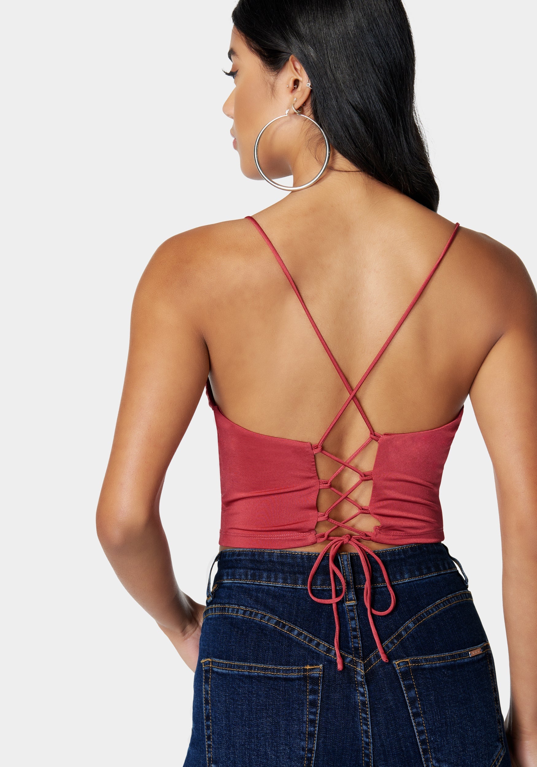Drape Neck Criss Cross Back Top | bebe