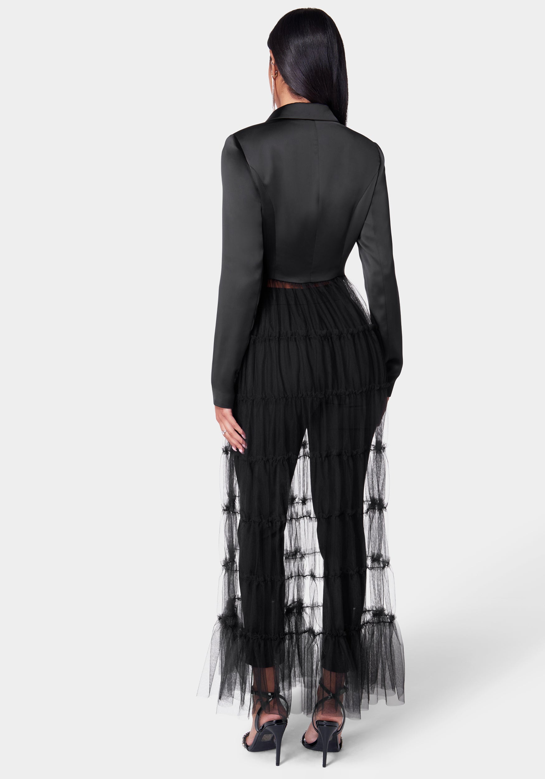Satin Tailored Jacket With Tulle Hem – bebe