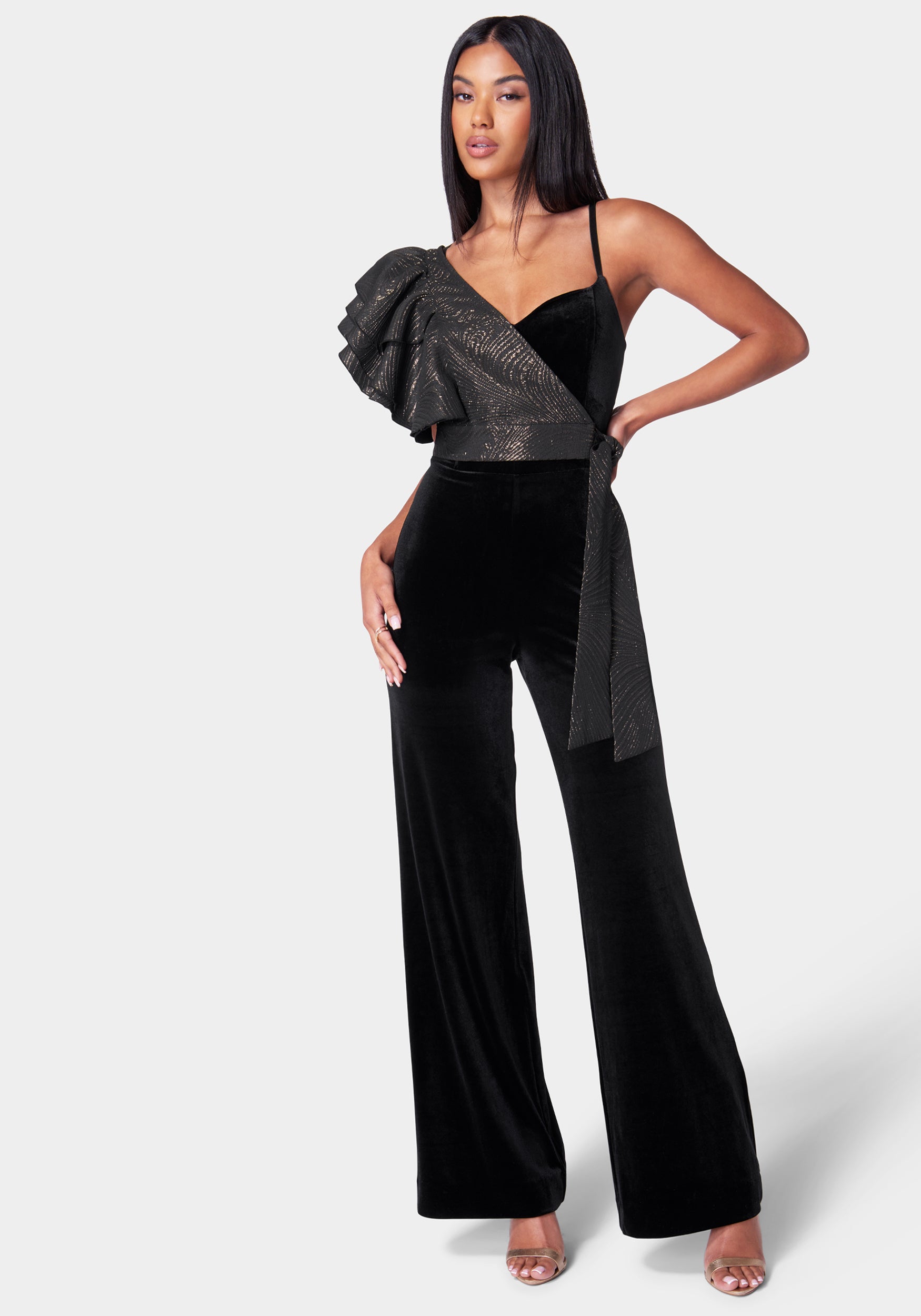 Removable Ruffle Top Wide Leg Jumpsuit – bebe