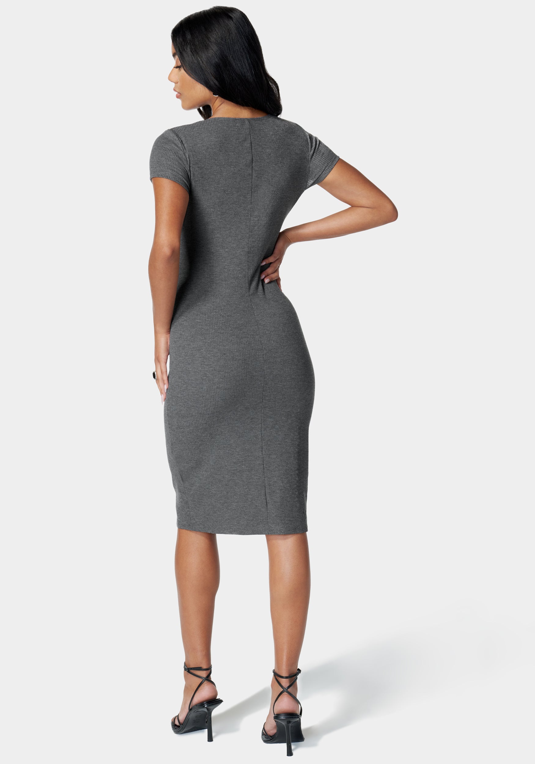 Short Sleeve Midi Rib T Shirt Dress Bebe