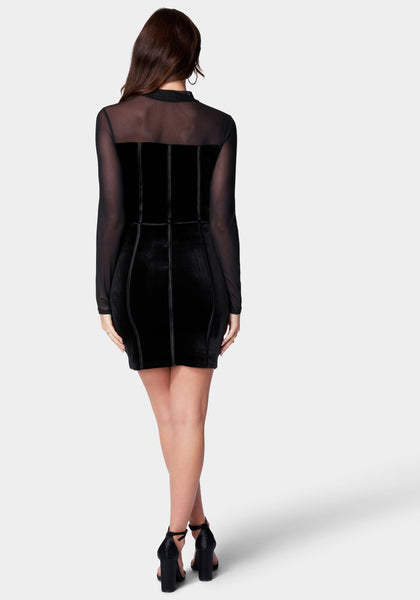 Mesh And Velvet Bodycon Dress | bebe