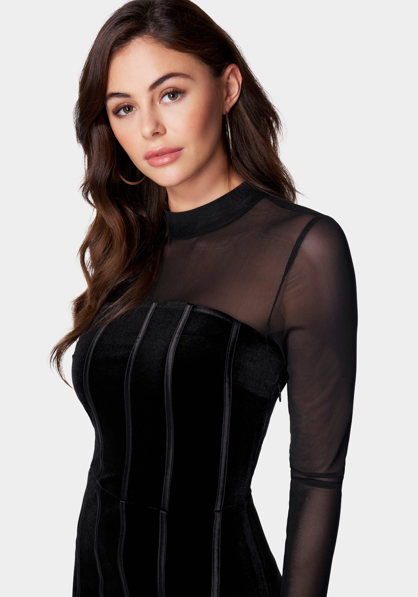 Mesh And Velvet Bodycon Dress | bebe