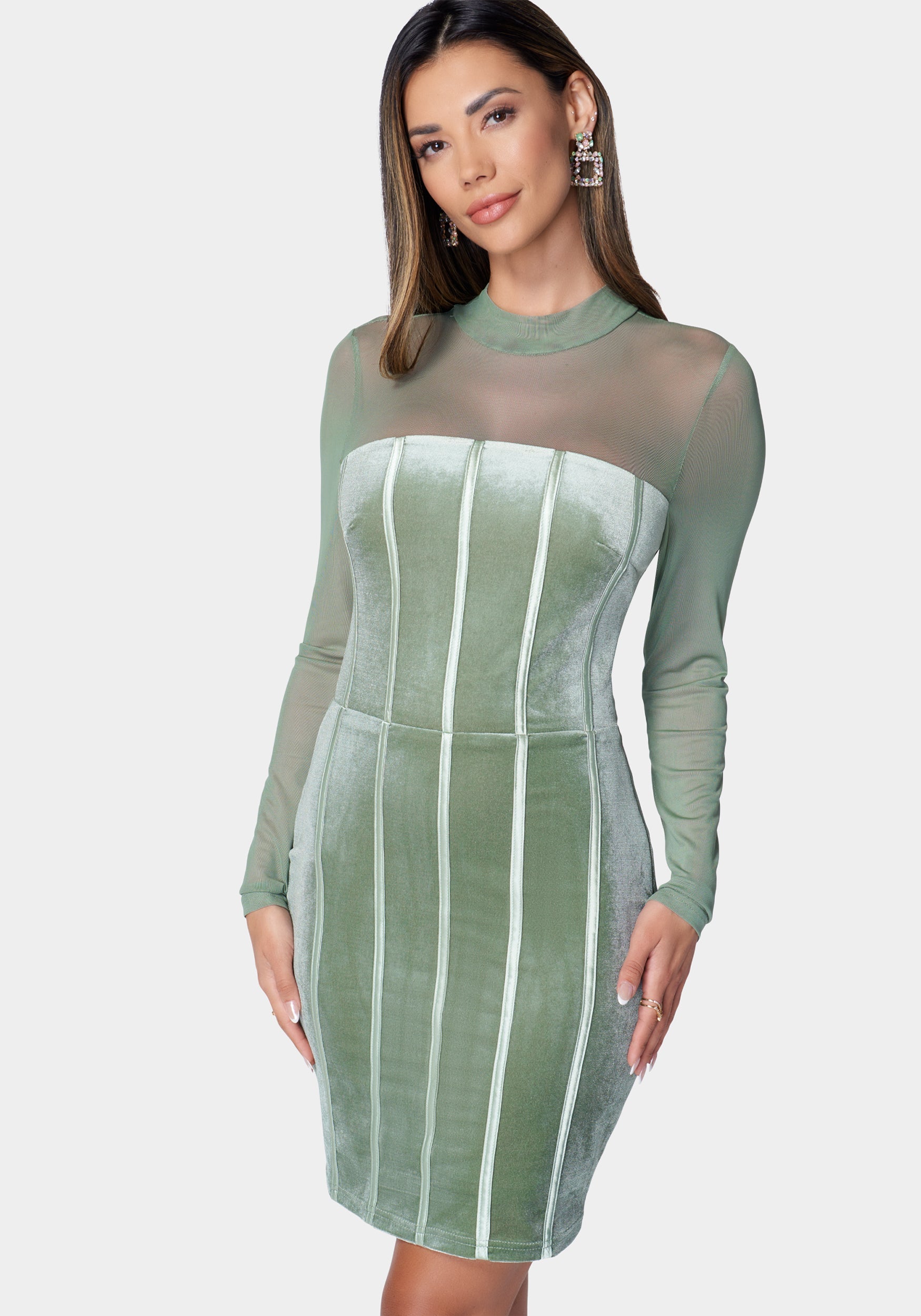 Mesh and Velvet Bodycon Dress | bebe