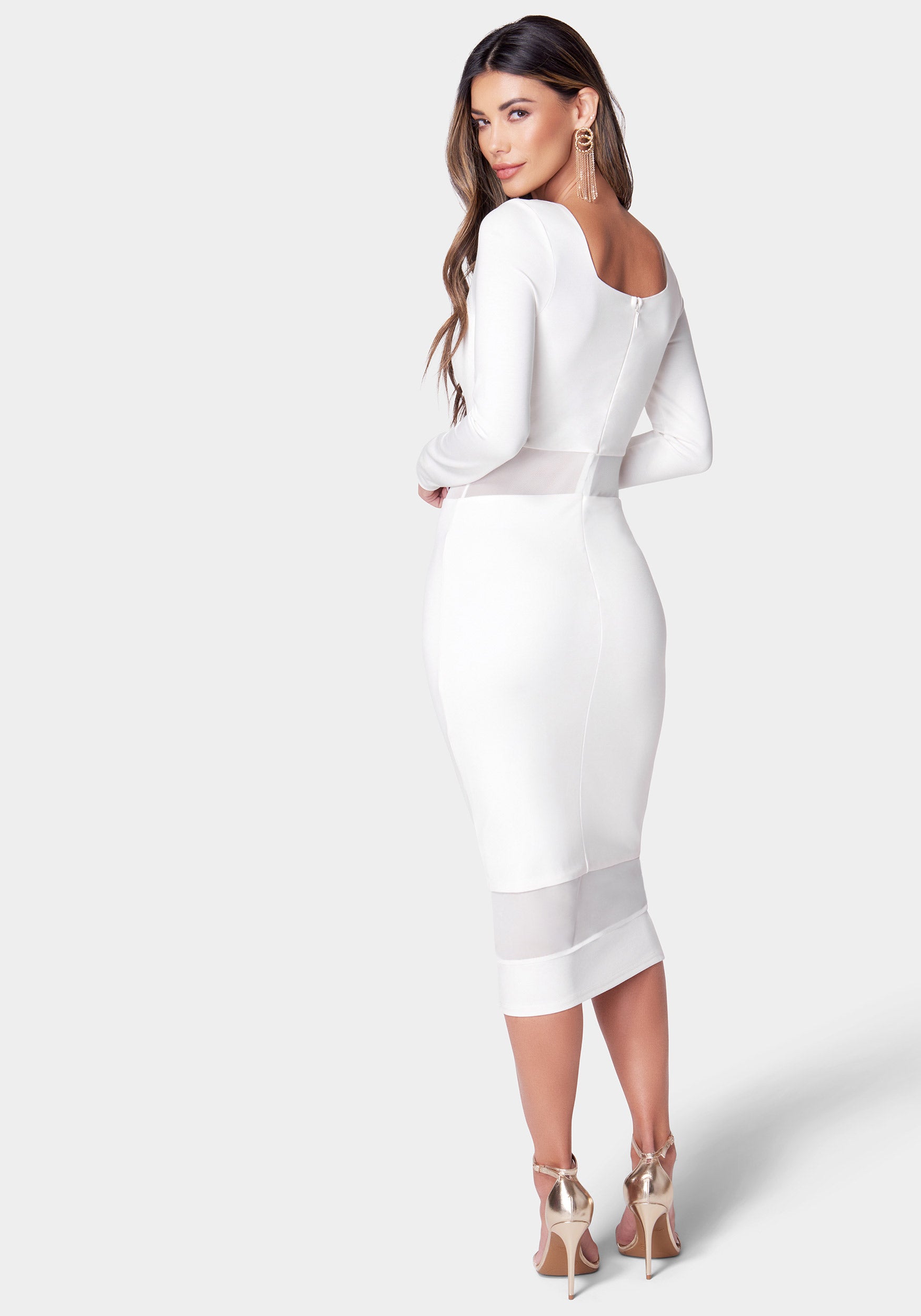 Square Neck Mesh Inset Dress | bebe