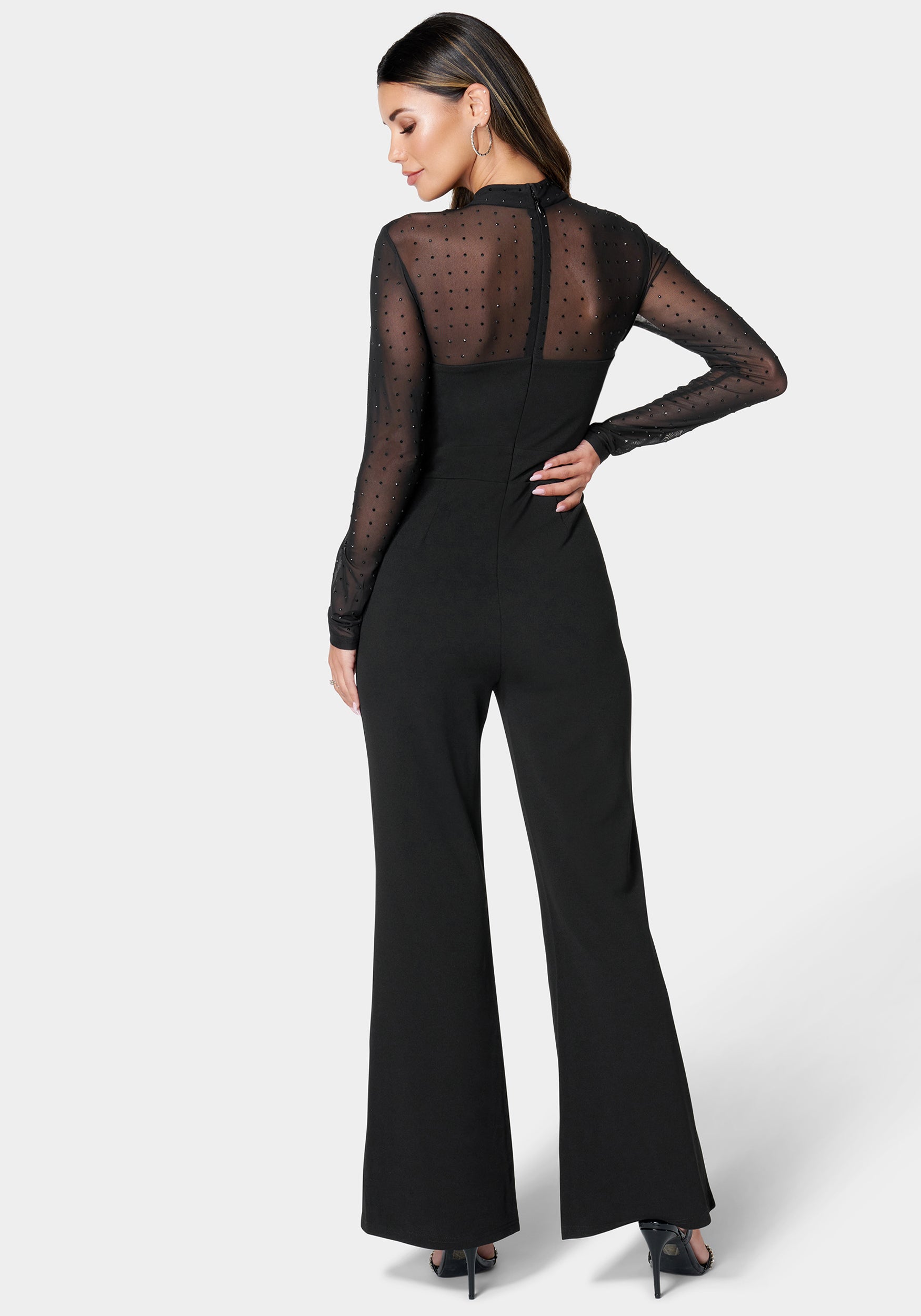 Sparkle Mesh Inset Jumpsuit | bebe