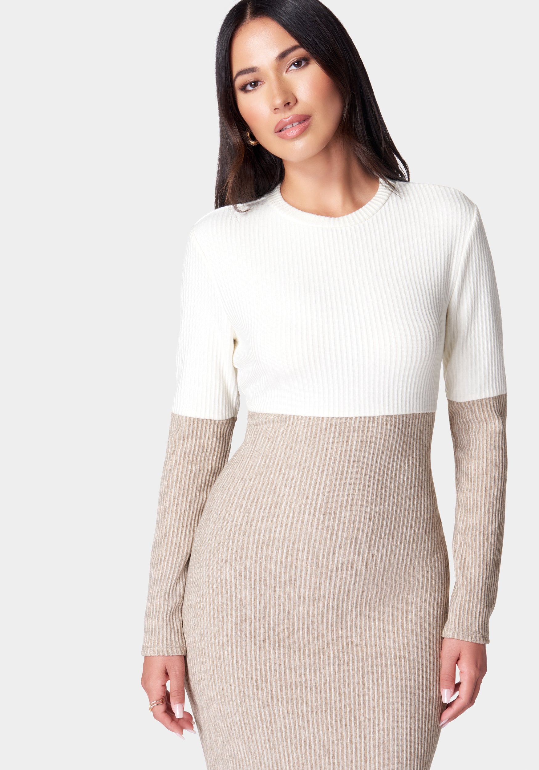 Midi Color Block Sweater Dress | bebe