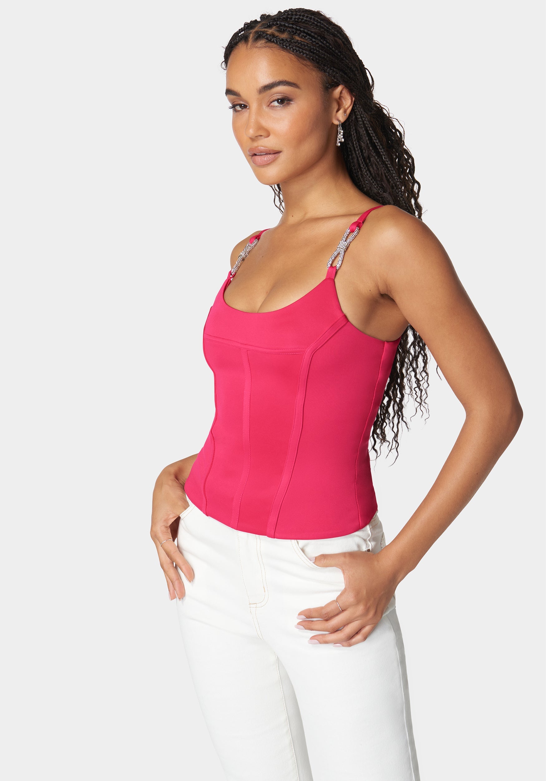 Scoop Neck Jewel Strap Bustier Knit Top | bebe