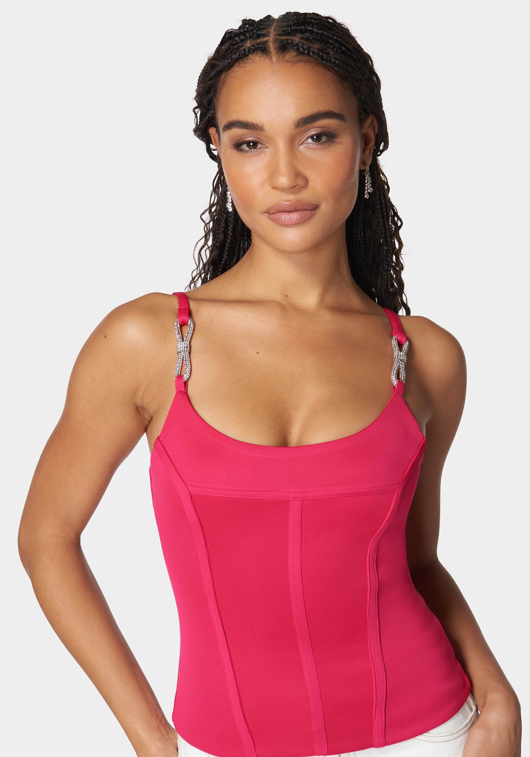 Scoop Neck Jewel Strap Bustier Knit Top | bebe
