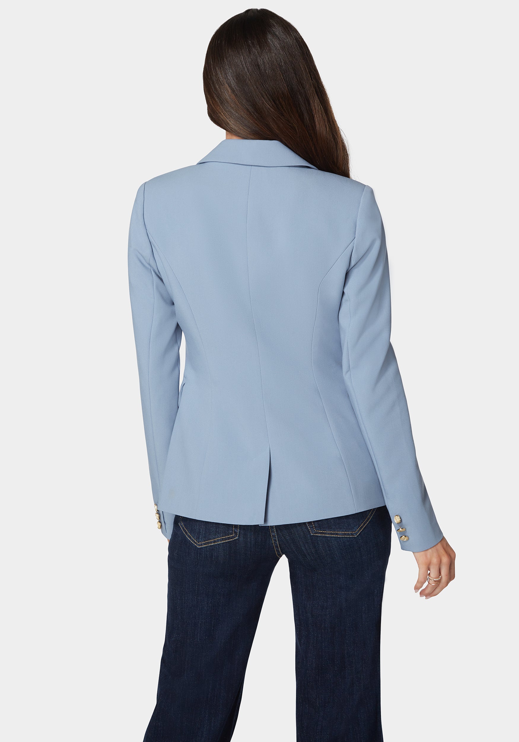 Double Breast Tailored Woven Twill Blazer | bebe