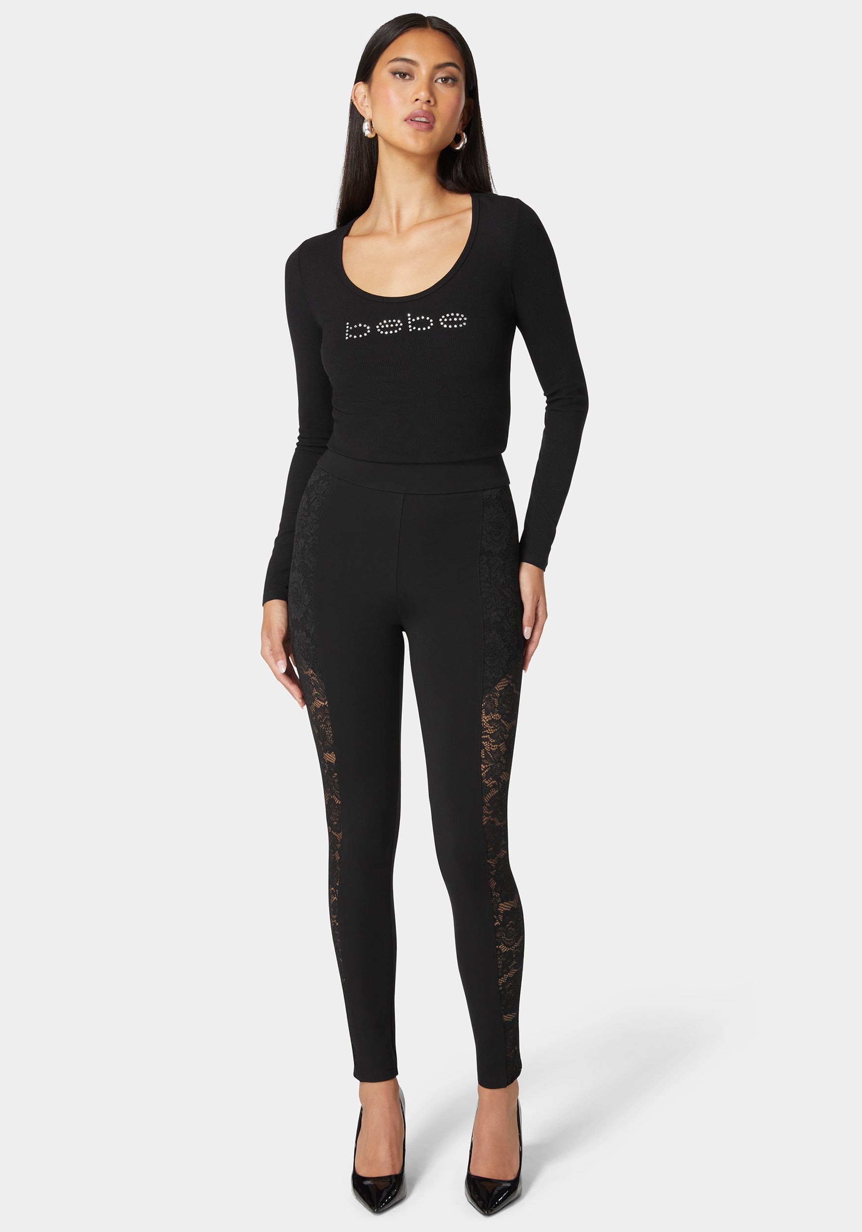 High Waist Lace Combo Insert Pdr Legging | bebe