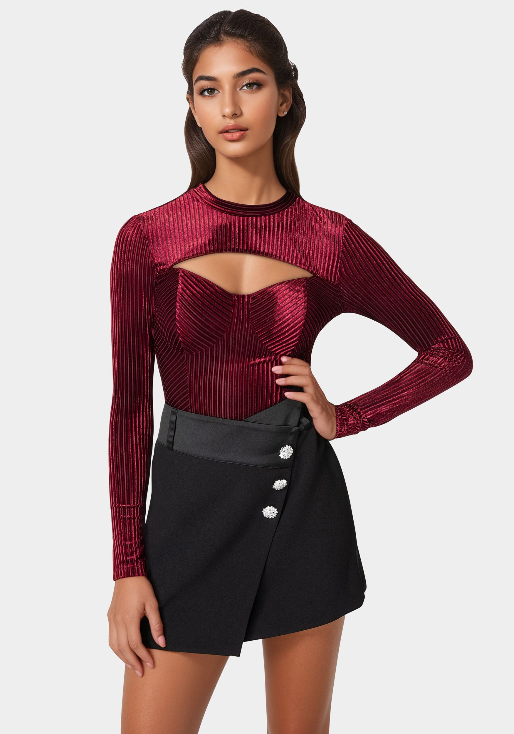 Shadow Stripe Velour Cutout Bodysuit – bebe