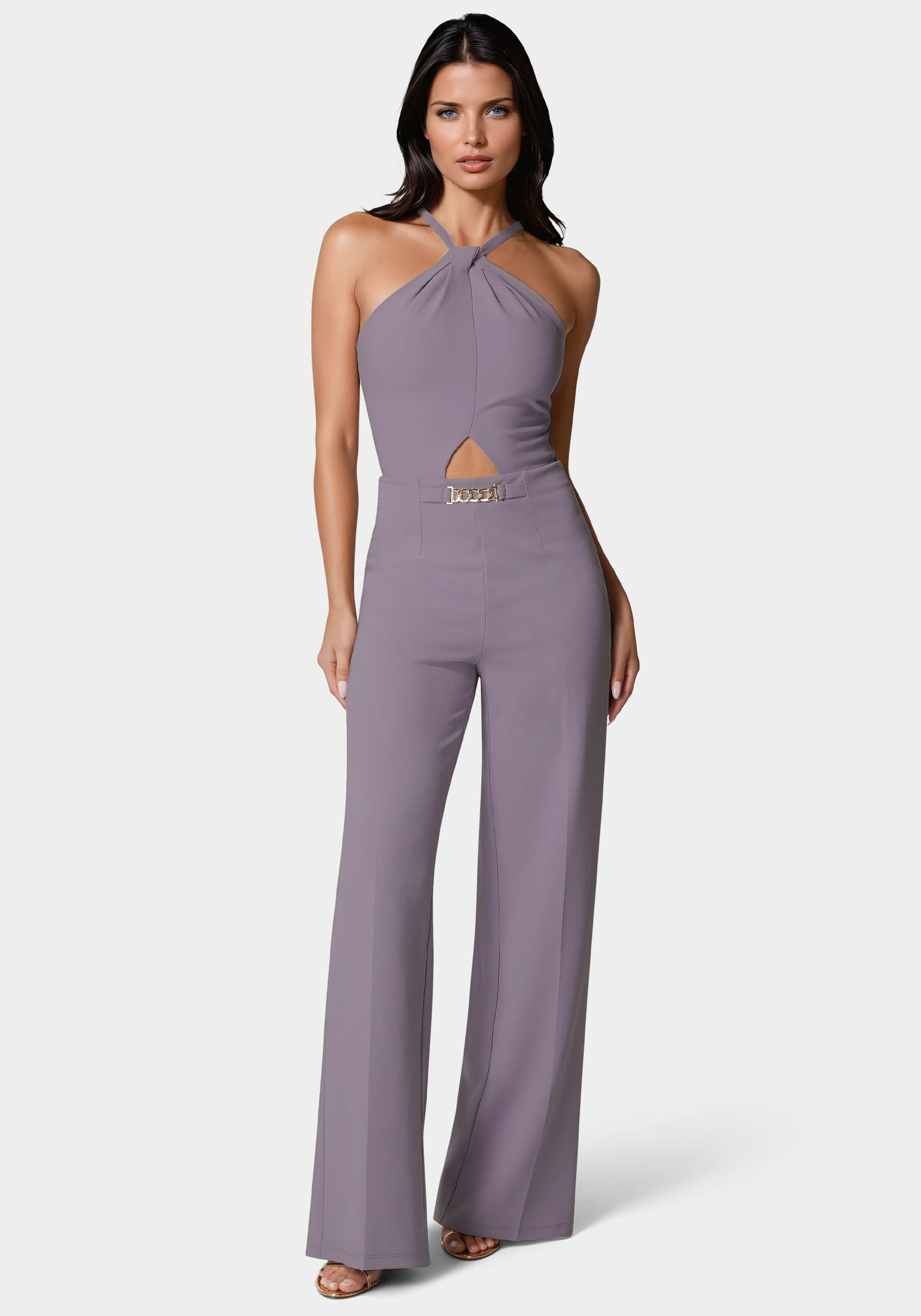 Halter Palazzo Leg Jumpsuit Purple Ash - bebe