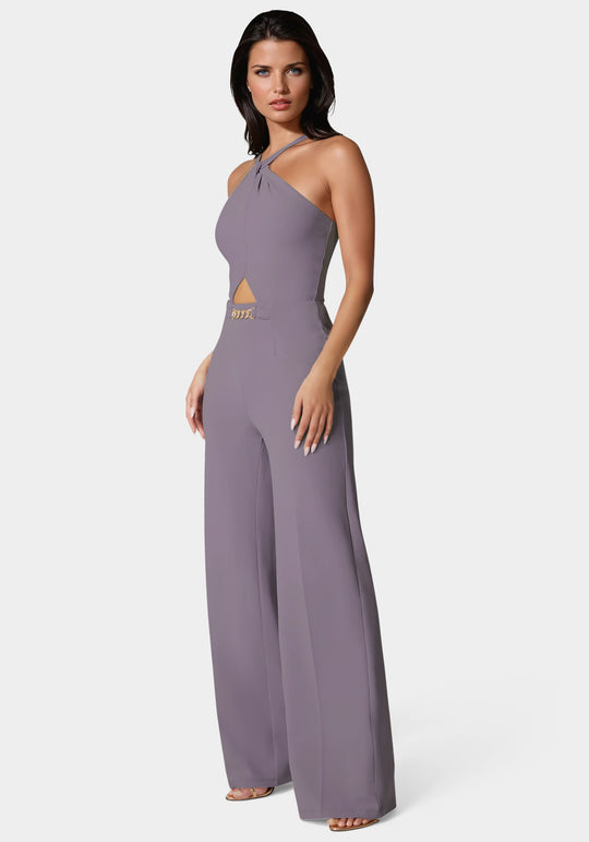 Halter Palazzo Leg Jumpsuit Purple Ash - bebe
