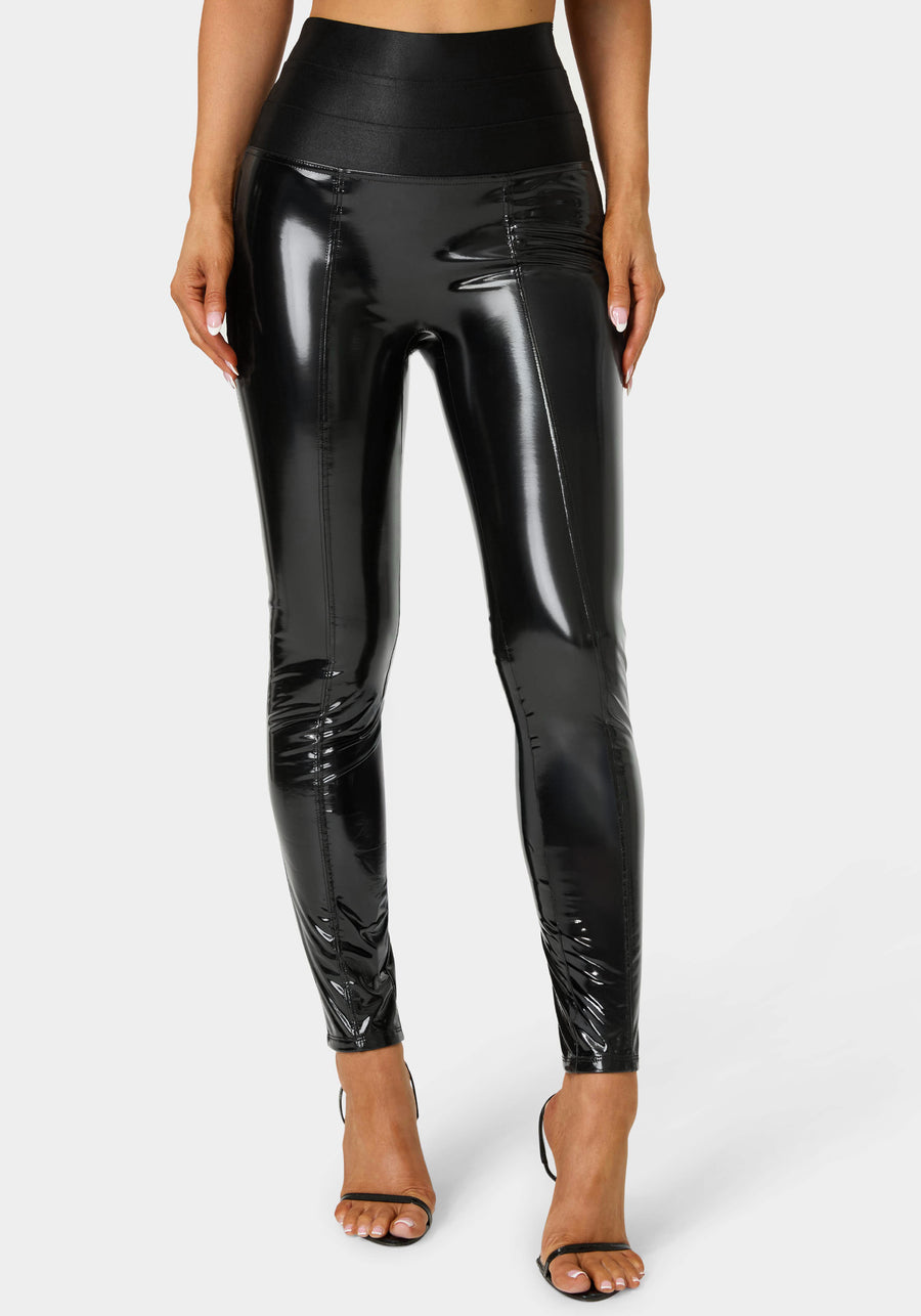 High Waist Elastic Waistband Shiny Vegan Leather Legging – bebe