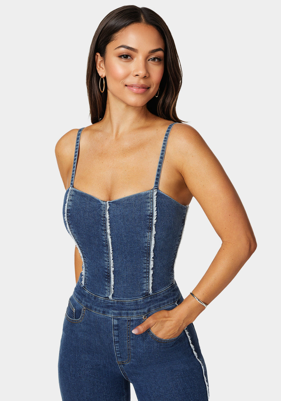 Fitted Capri Denim Jumpsuit – bebe