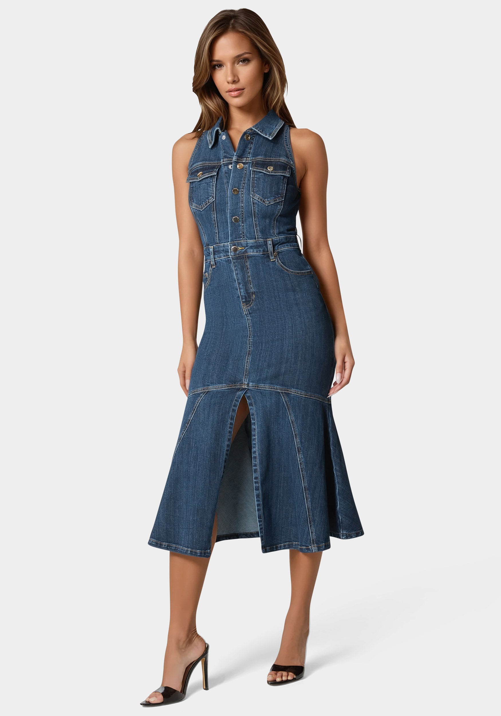 Halter Midi Denim Dress – bebe