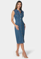 Sleeveless Front Button Denim Dress | bebe