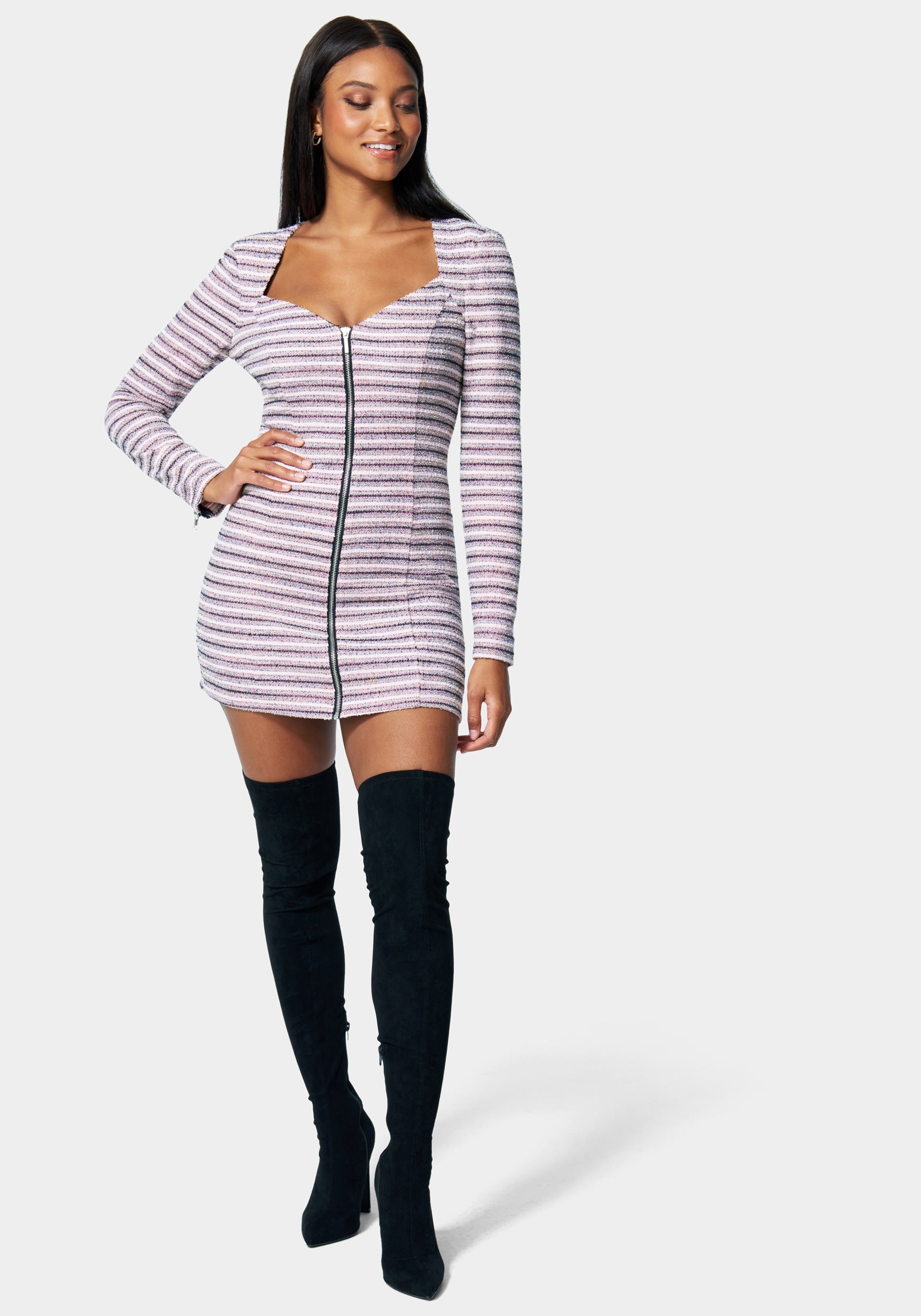 Zip Front Tweed Mini Dress – bebe