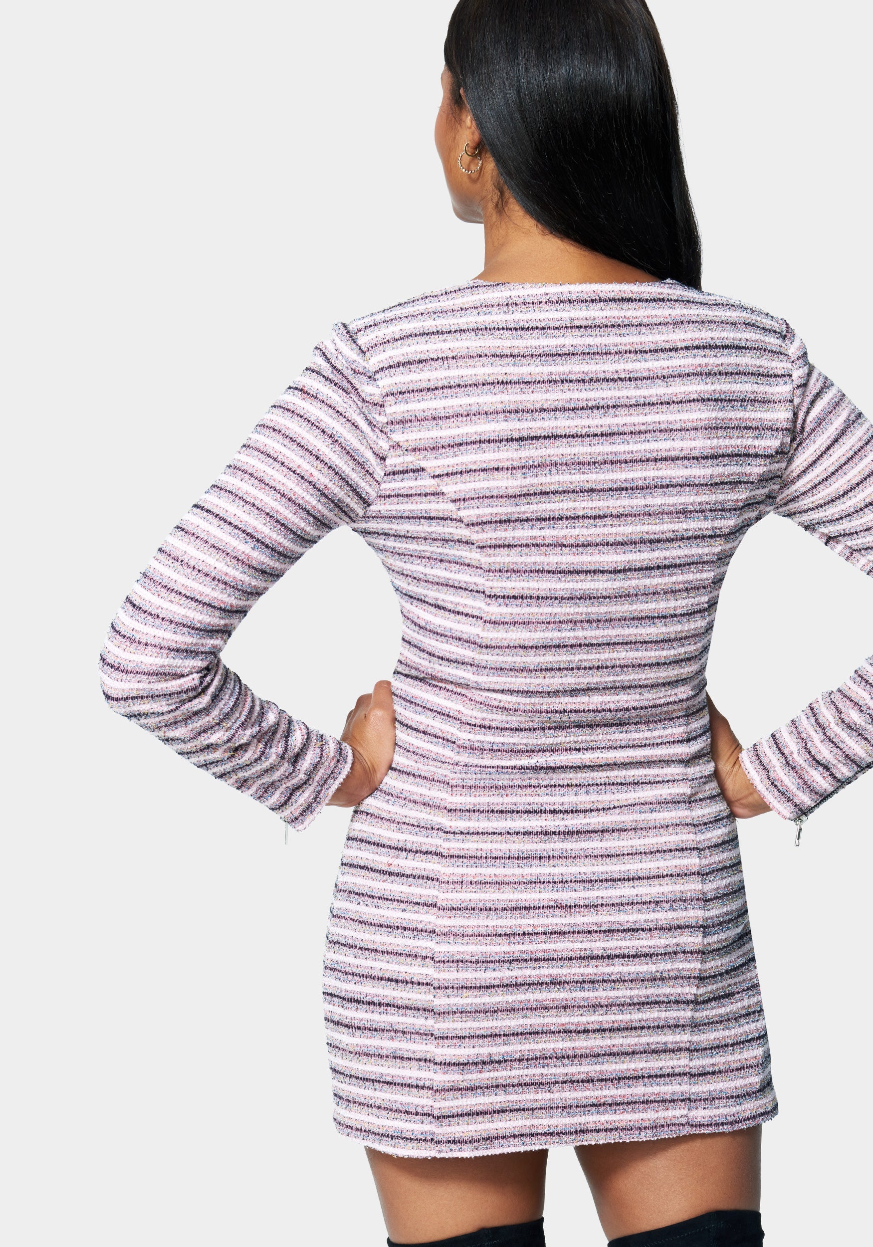 Zip Front Tweed Mini Dress | bebe