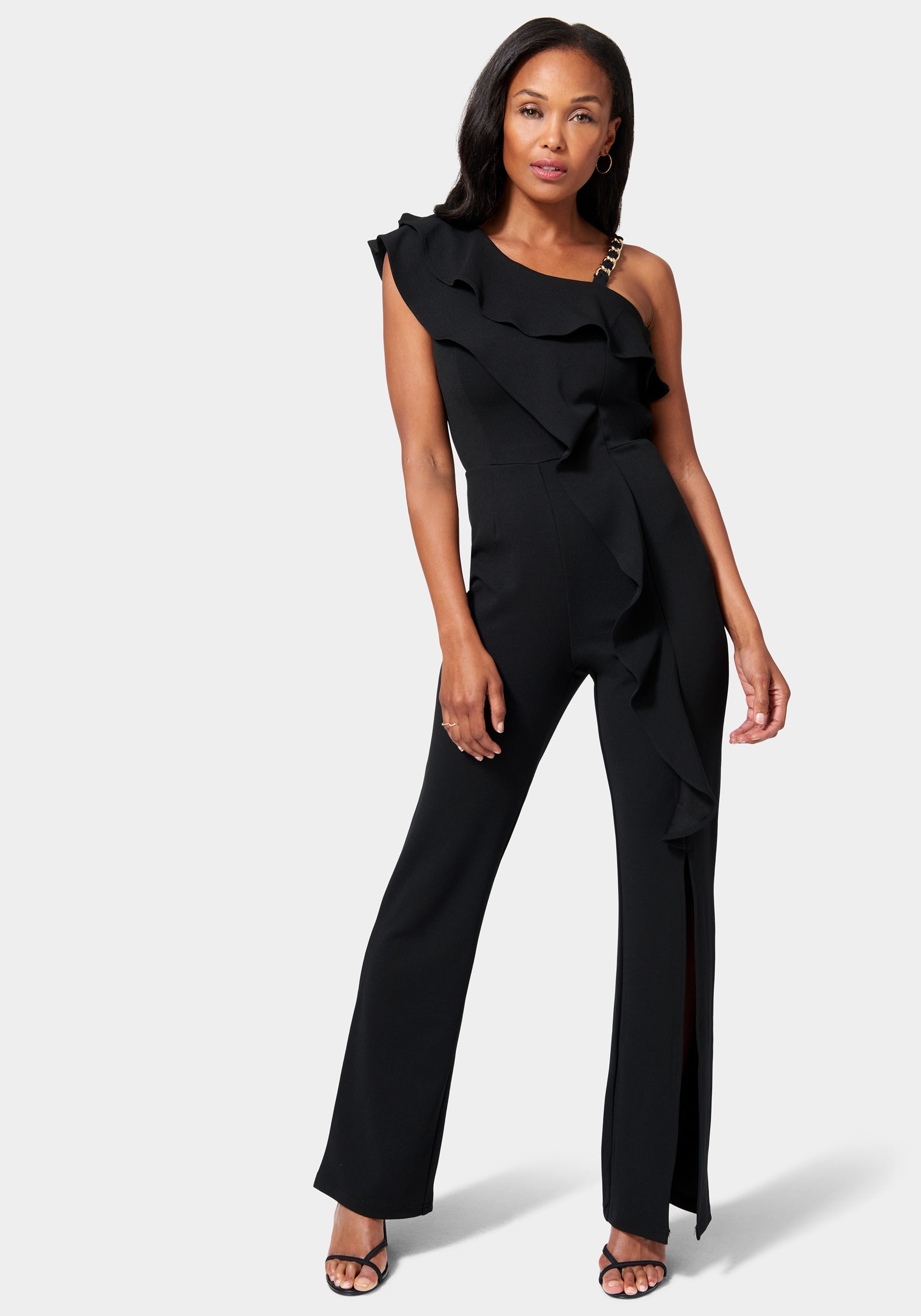 Knit Crepe Cascade Wide Leg Jumpsuit – bebe