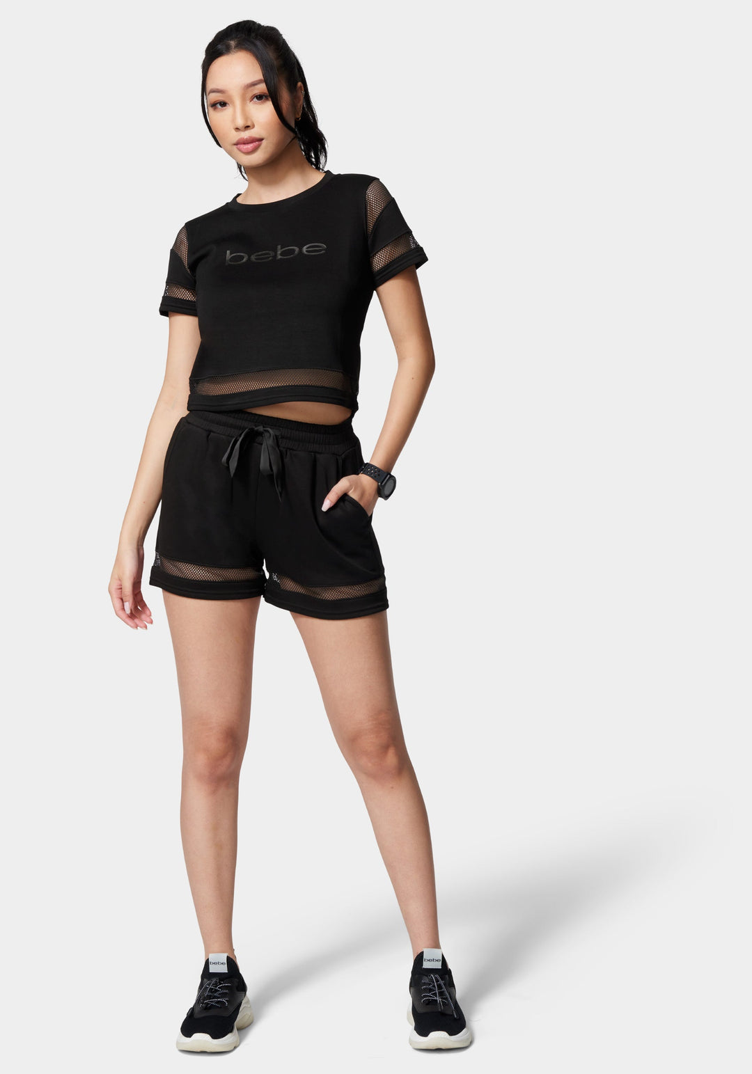 Bebe Logo Mesh Inserts Scuba Shorts | bebe
