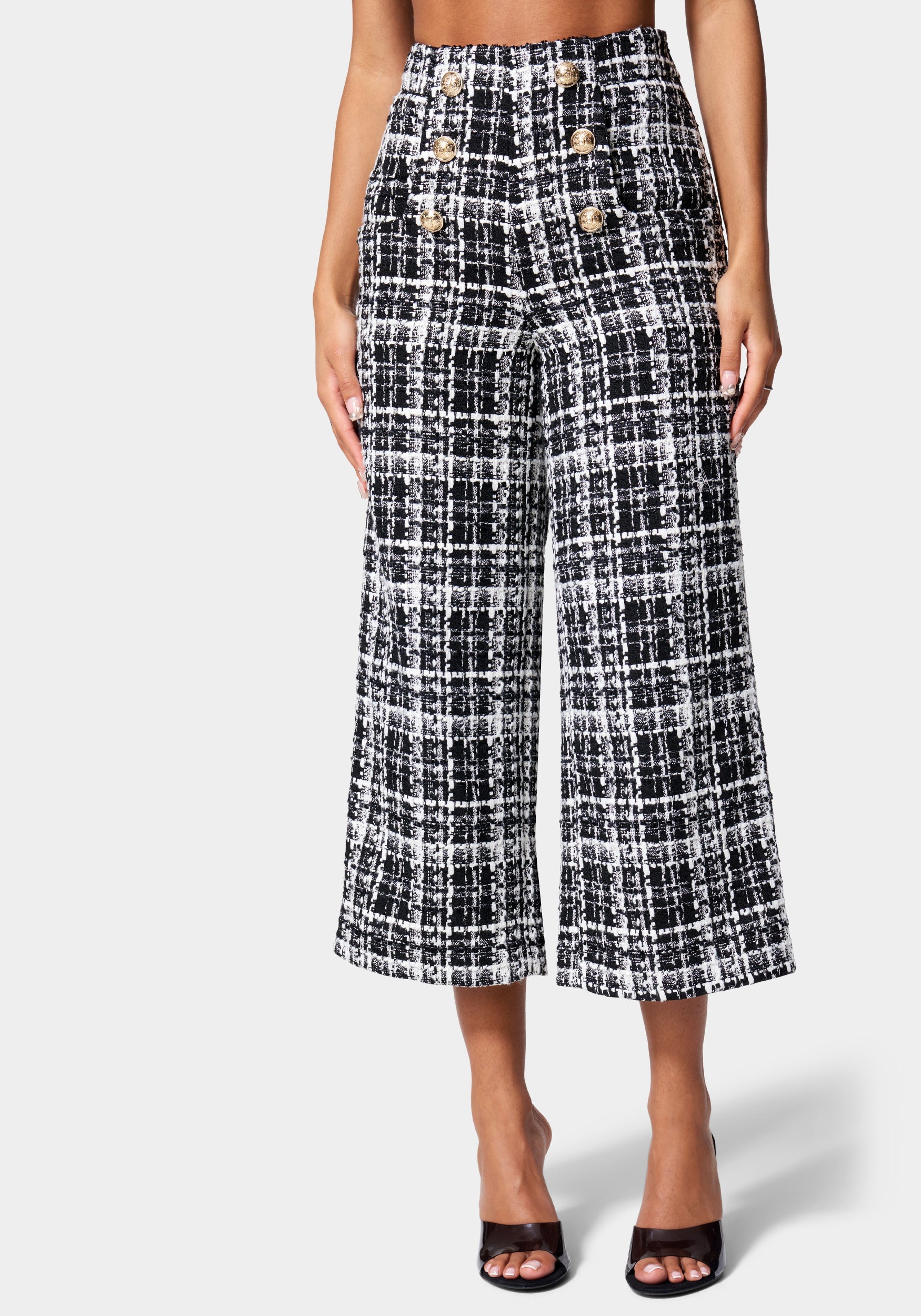 Button Detail Tailored Boucle Pant – bebe