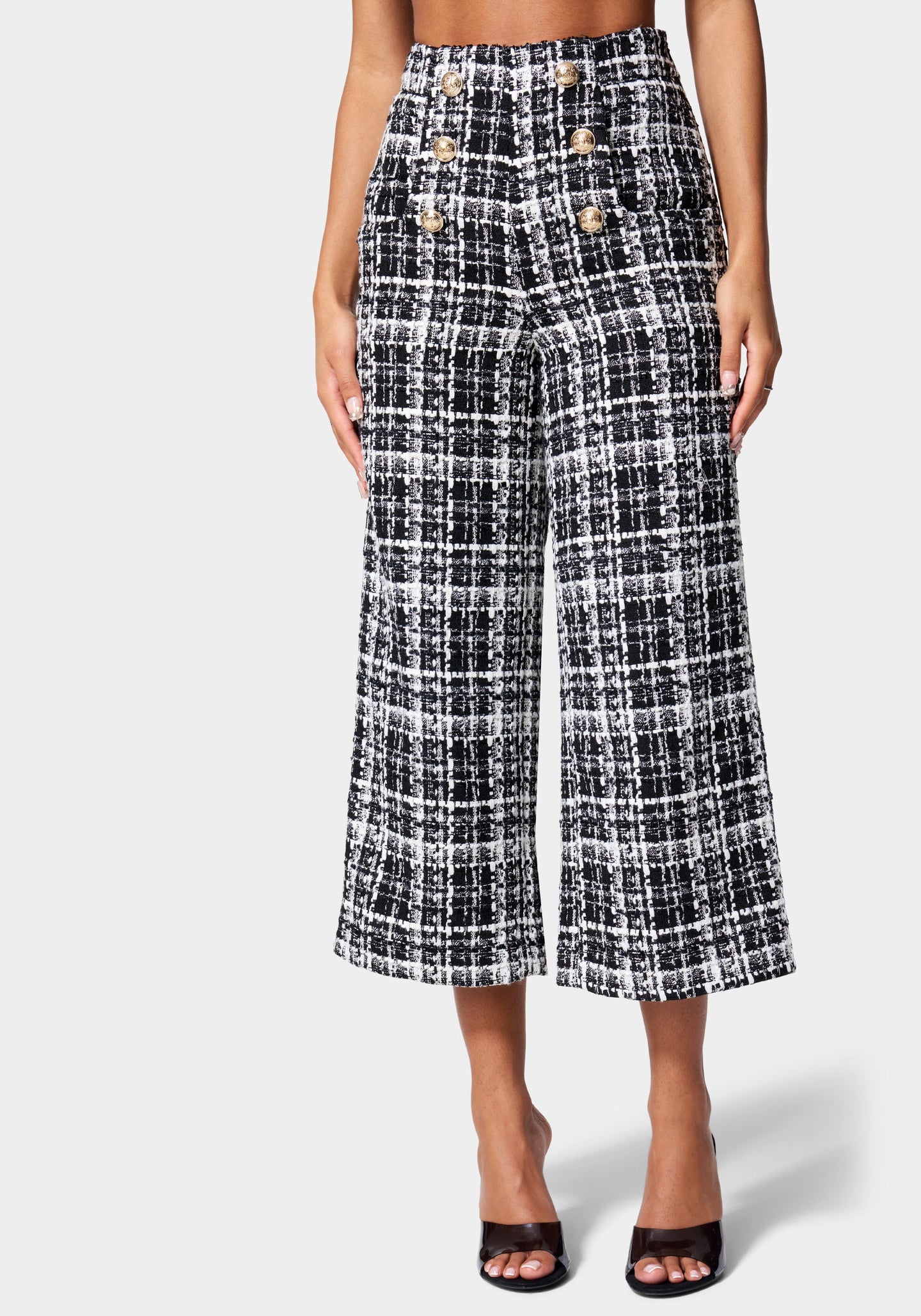 Button Detail Tailored Boucle Pant | bebe