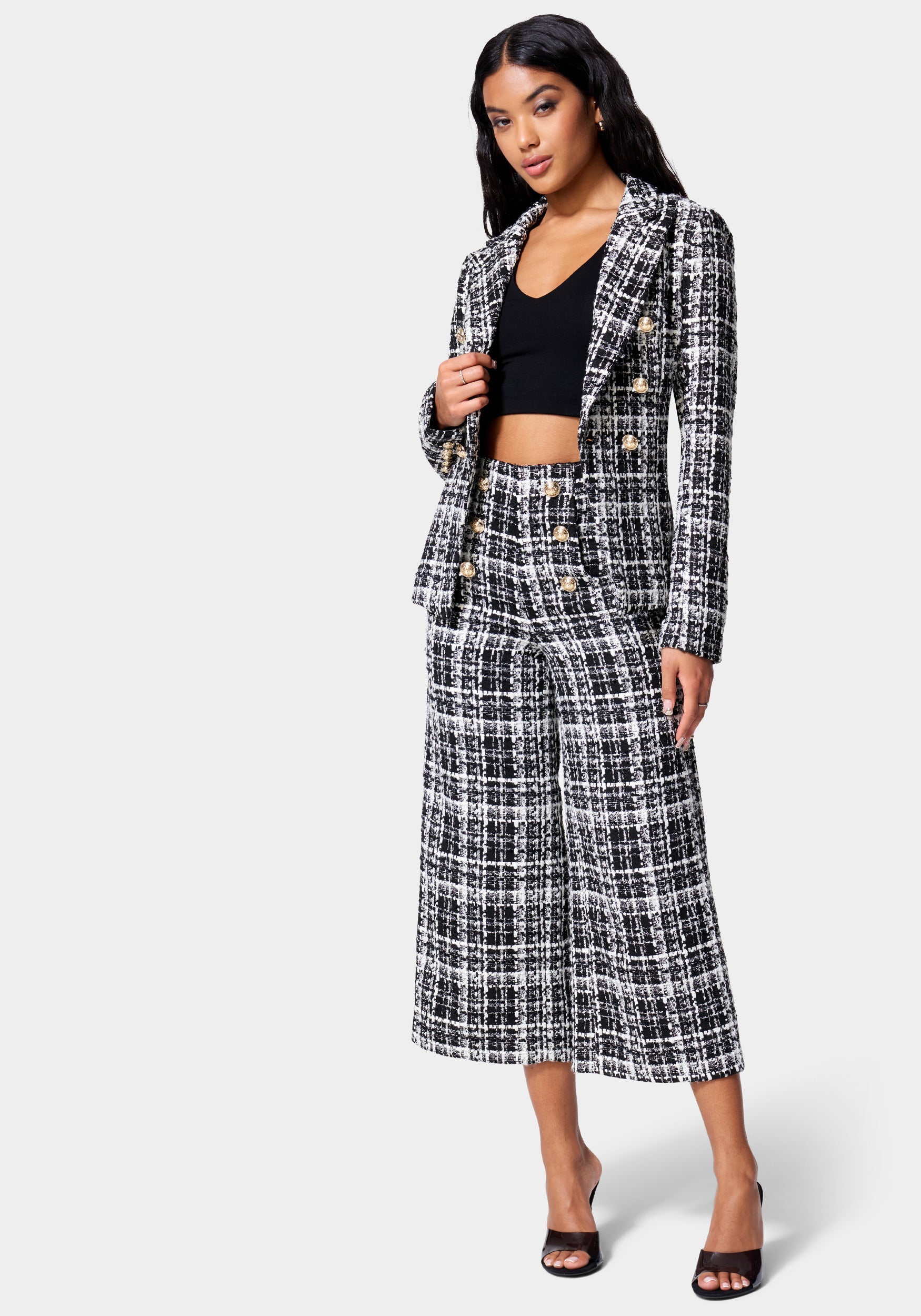 Button Detail Tailored Boucle Pant | bebe