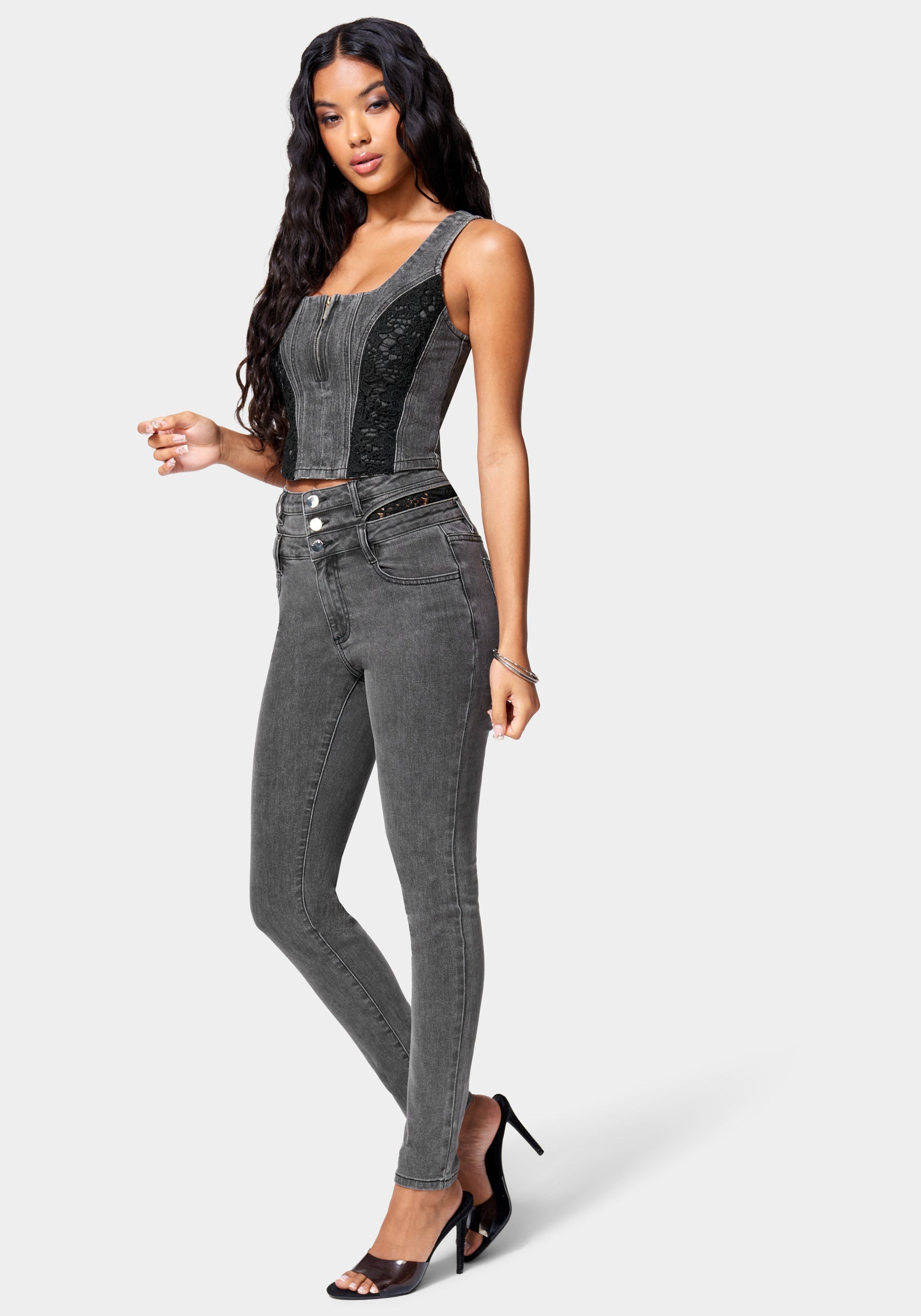 Lace Insert Skinny Jean | bebe