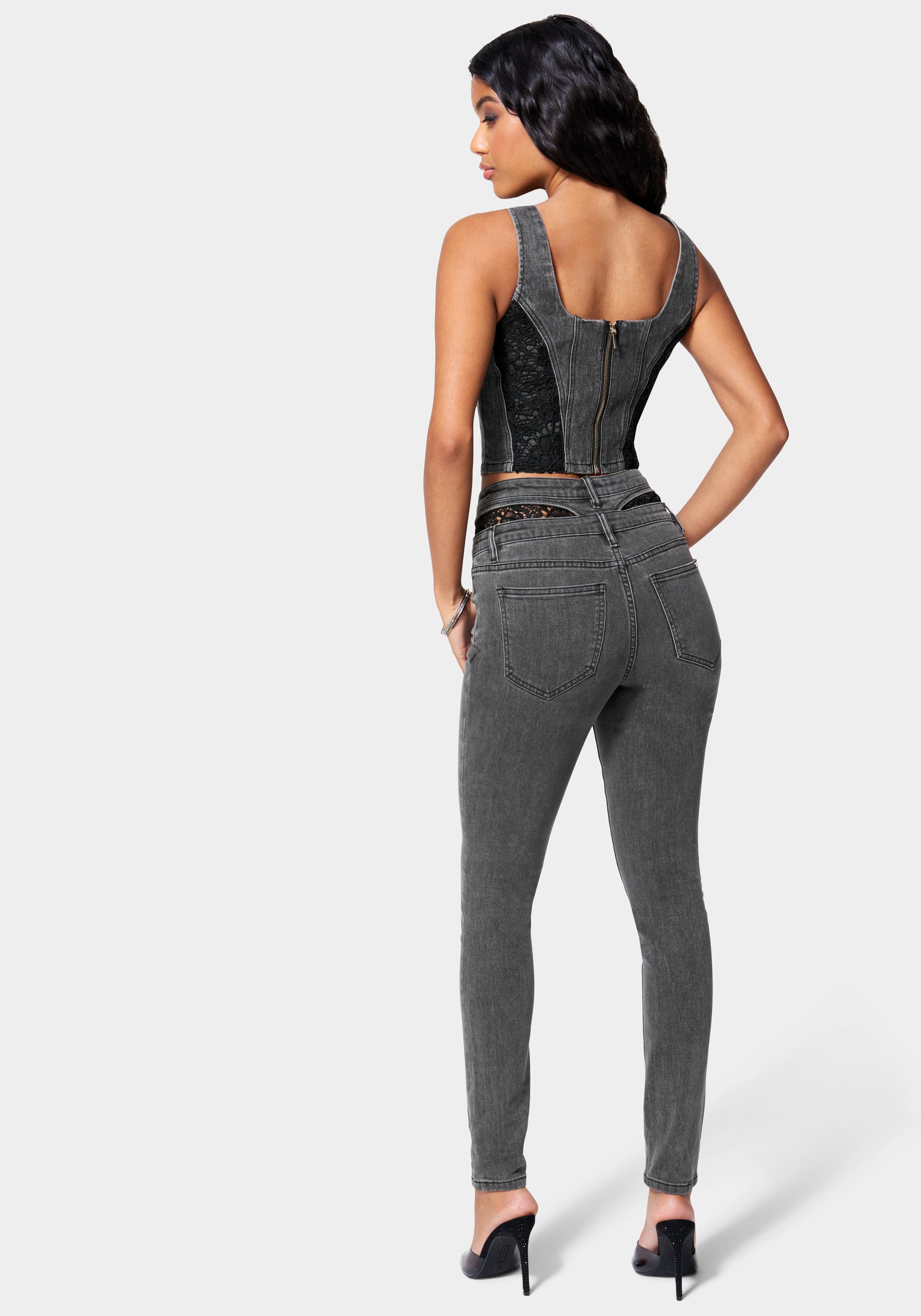 Lace Insert Skinny Jean | bebe