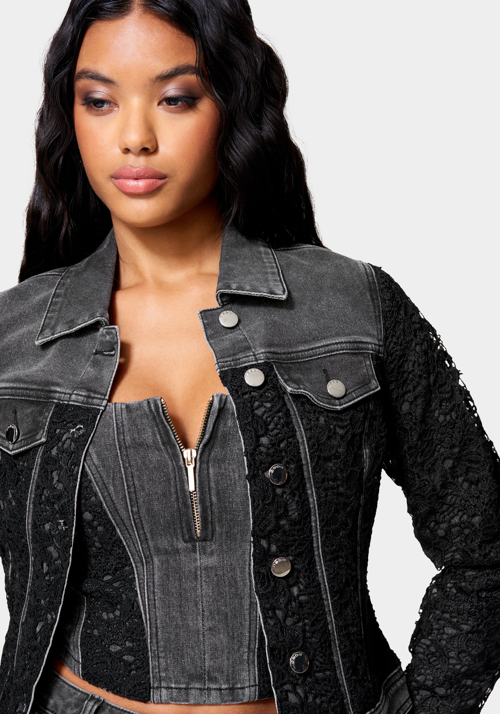 Lace Combo Denim Jacket | bebe