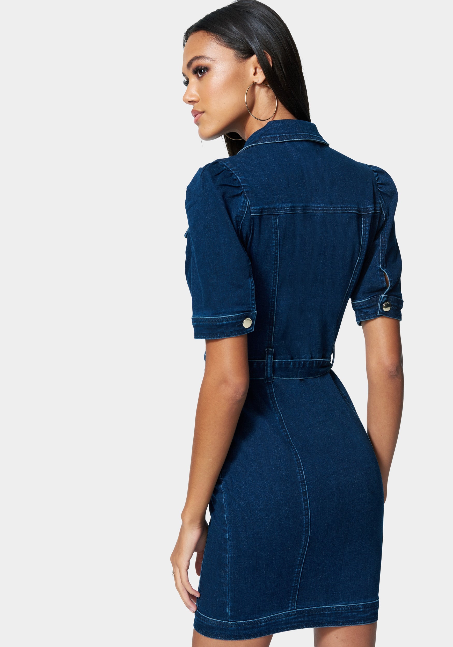 Button Detail Denim Dress | bebe