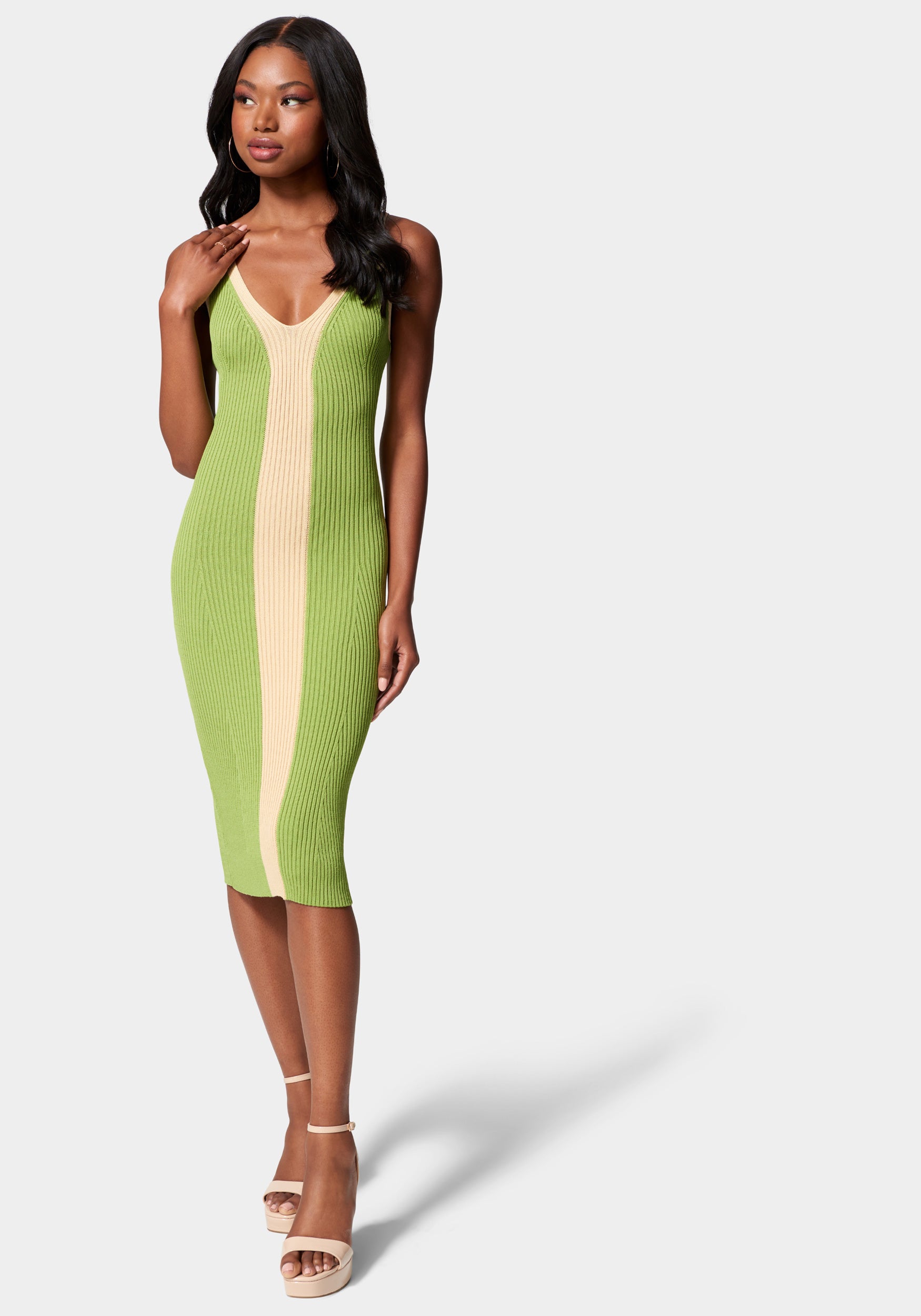 Color Block V-Neck Midi Dress – bebe