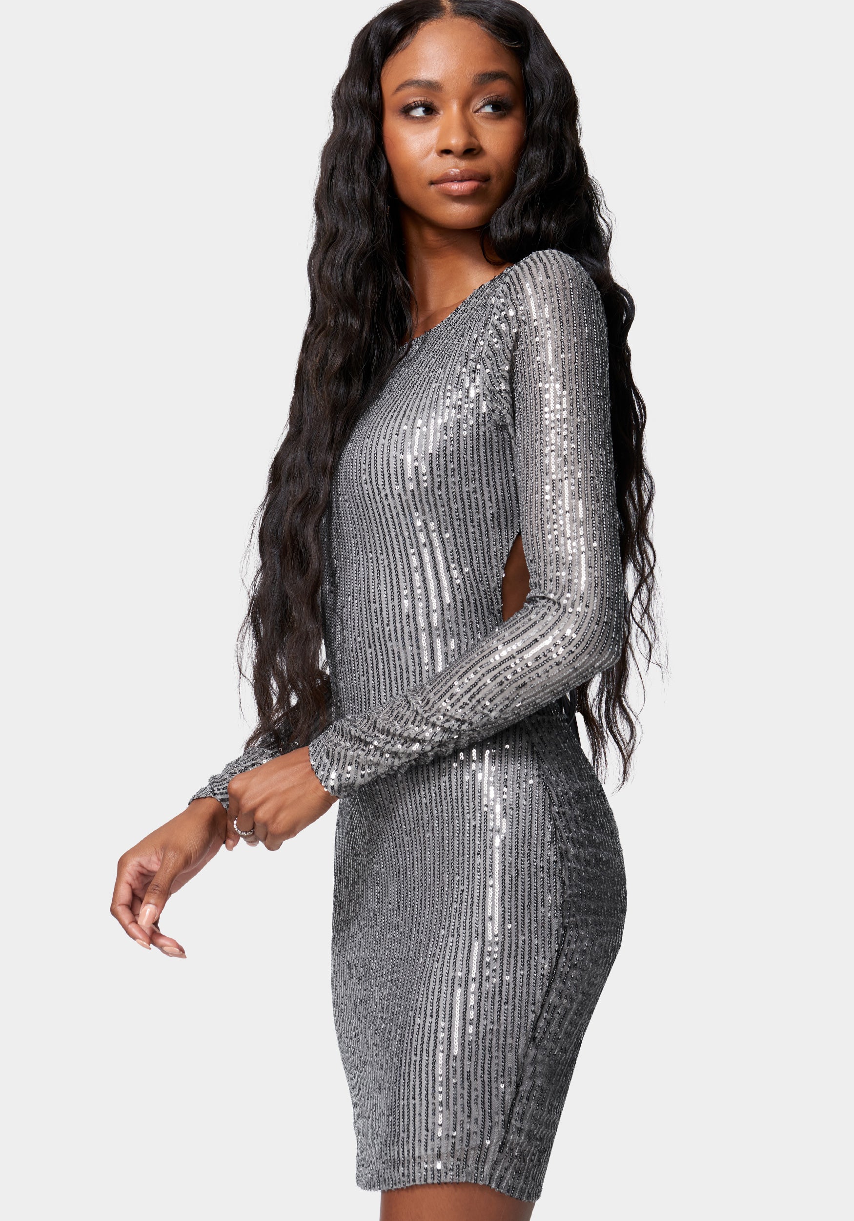 Open Back Sparkle Mini Dress Bebe