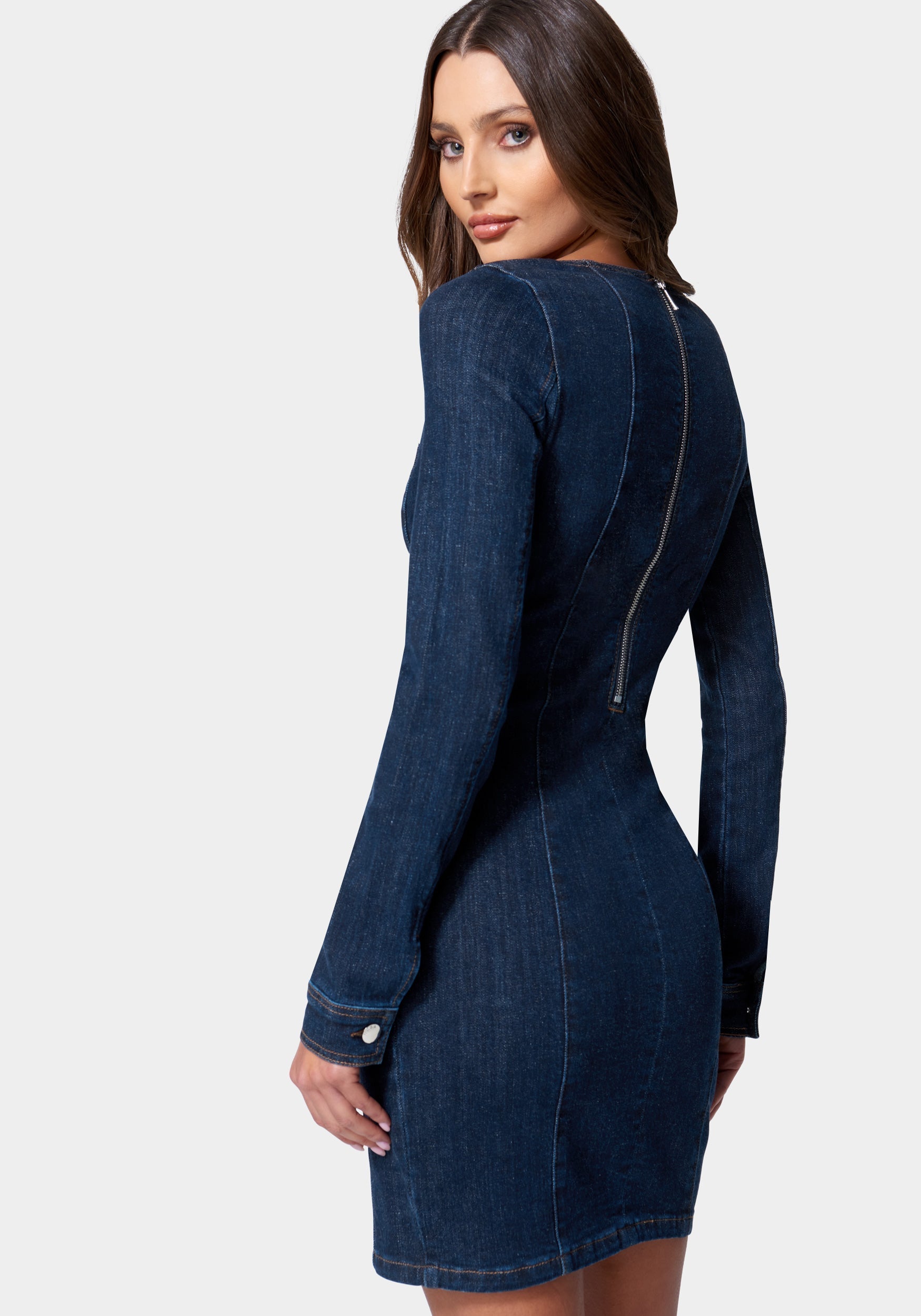 Eyelet Detail Denim Dress | bebe