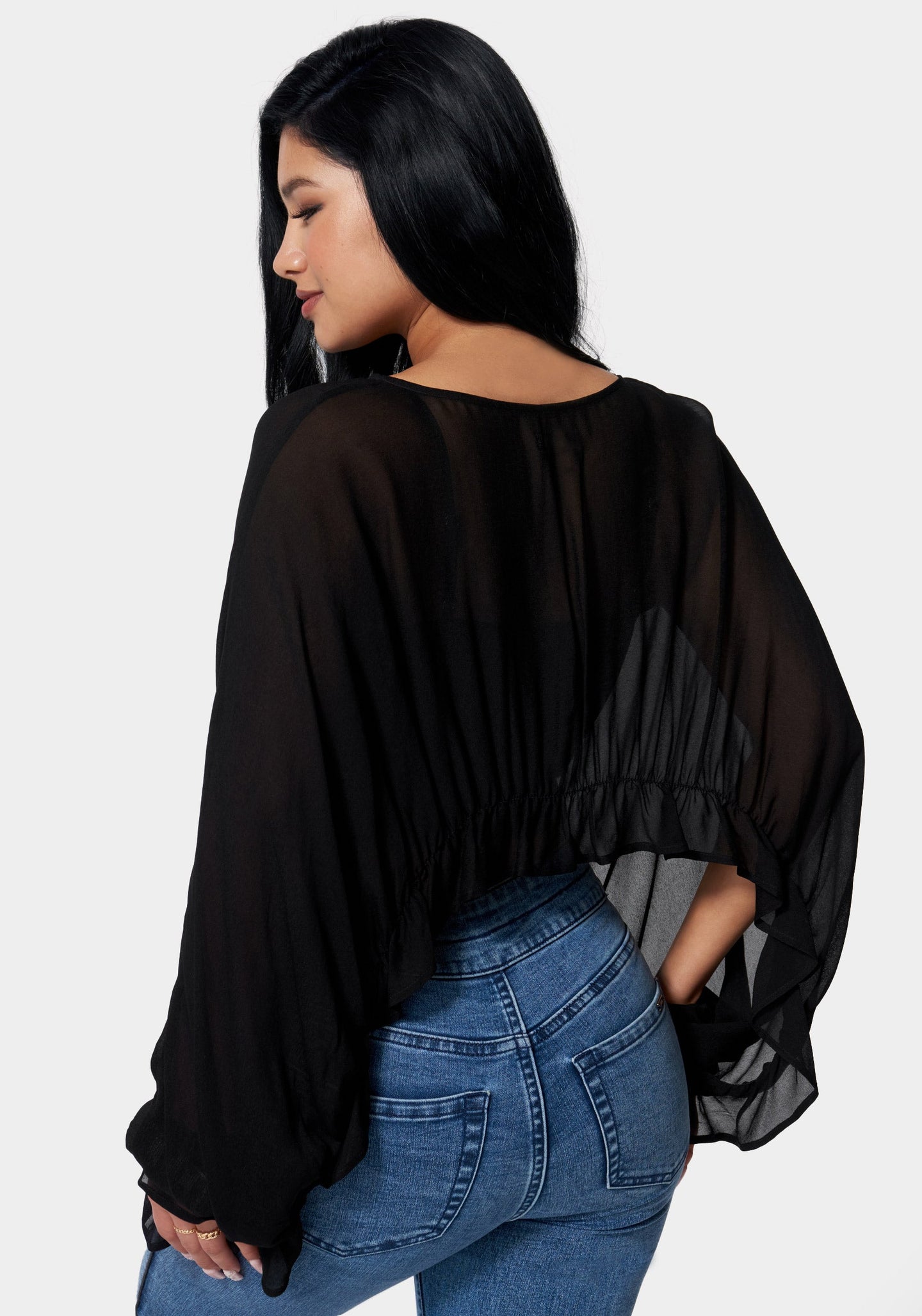 Chiffon Ruffle Hem Overlay Blouse | bebe