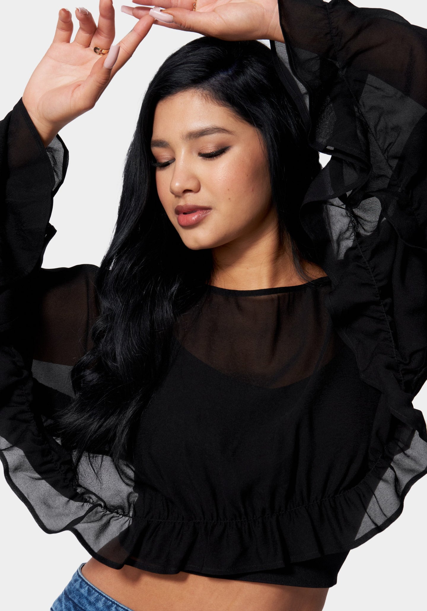 Chiffon Ruffle Hem Overlay Blouse | bebe