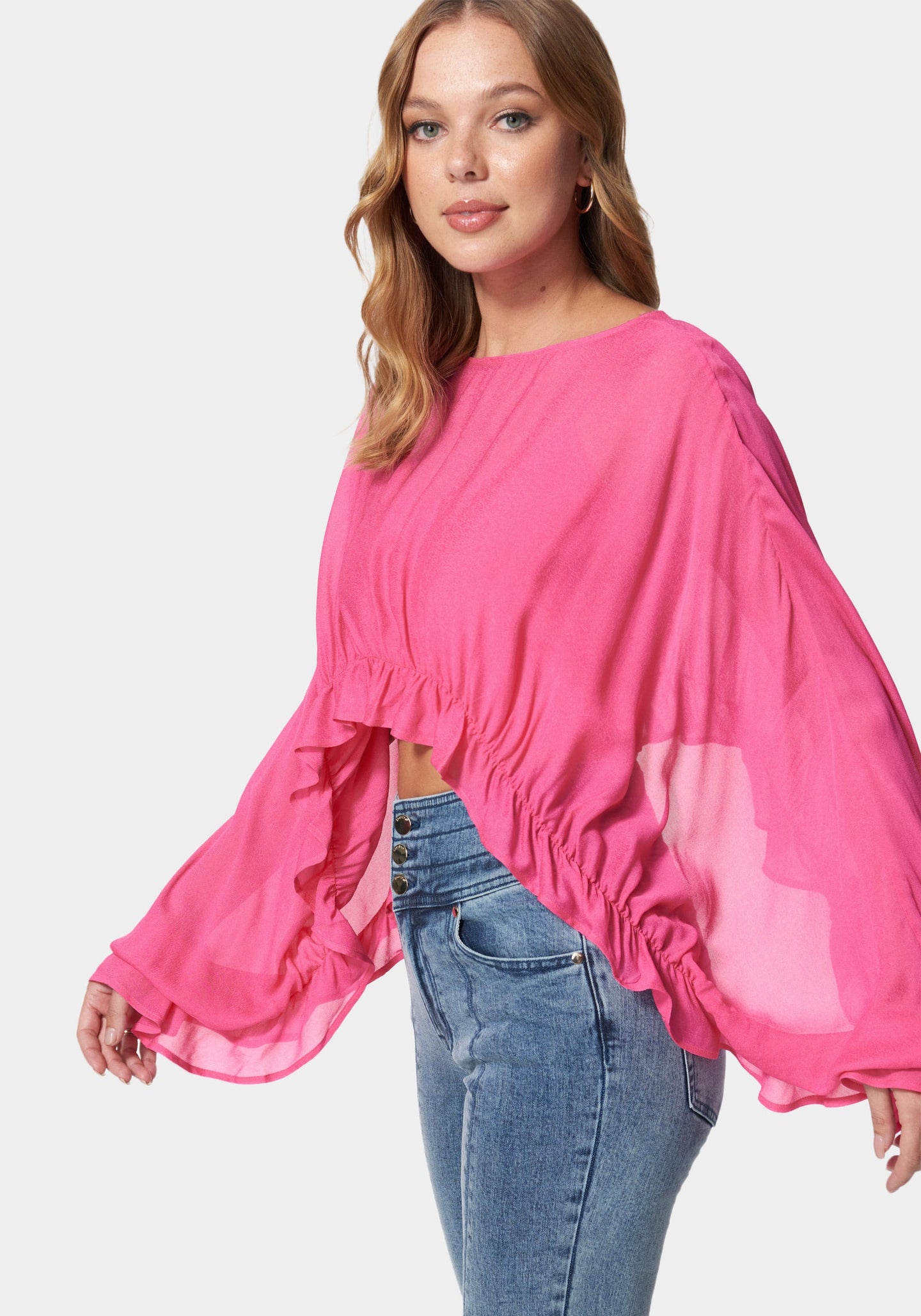 Chiffon Ruffle Hem Overlay Blouse | bebe