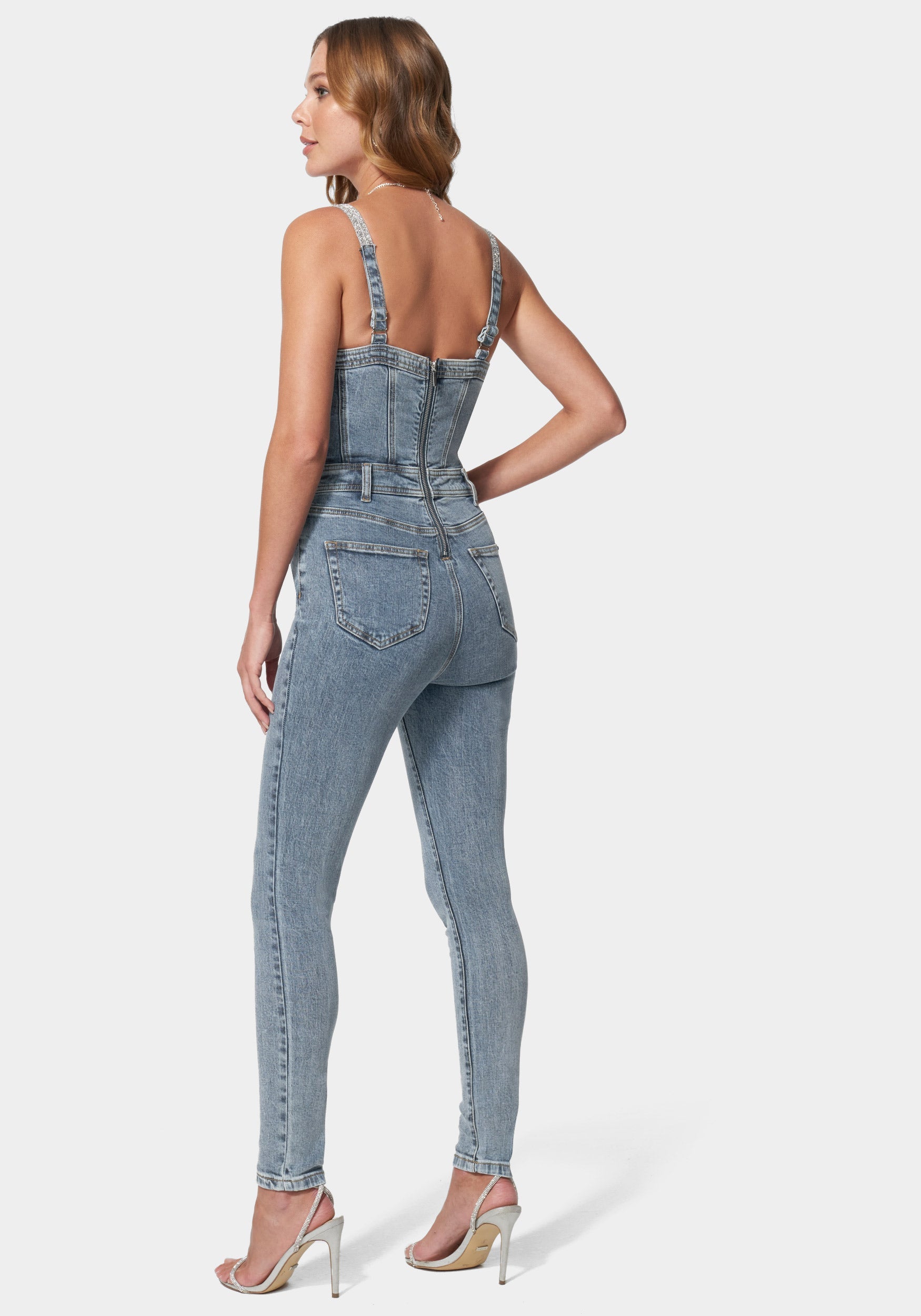 Denim Corset Top Skinny Leg Jumpsuit | bebe