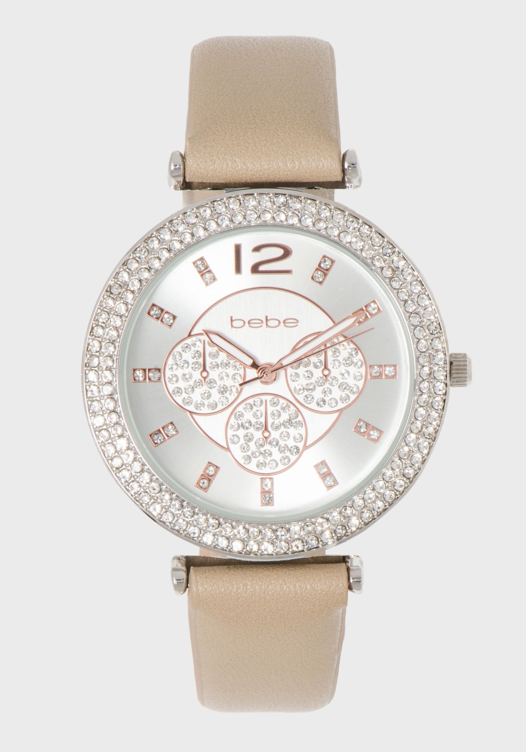 Taupe & Silver Crystal Bezel Watch | bebe